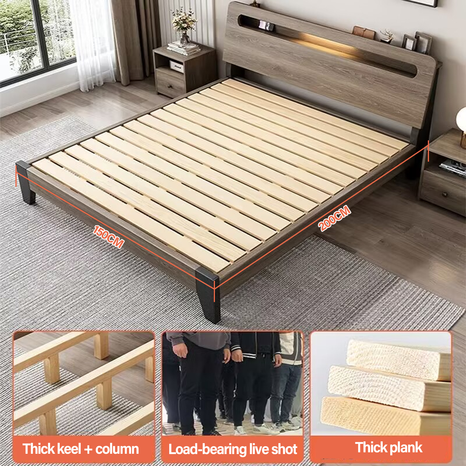 Solid Wood Bed Modern Simple Family Single Double Bed Economy Bedroom ...