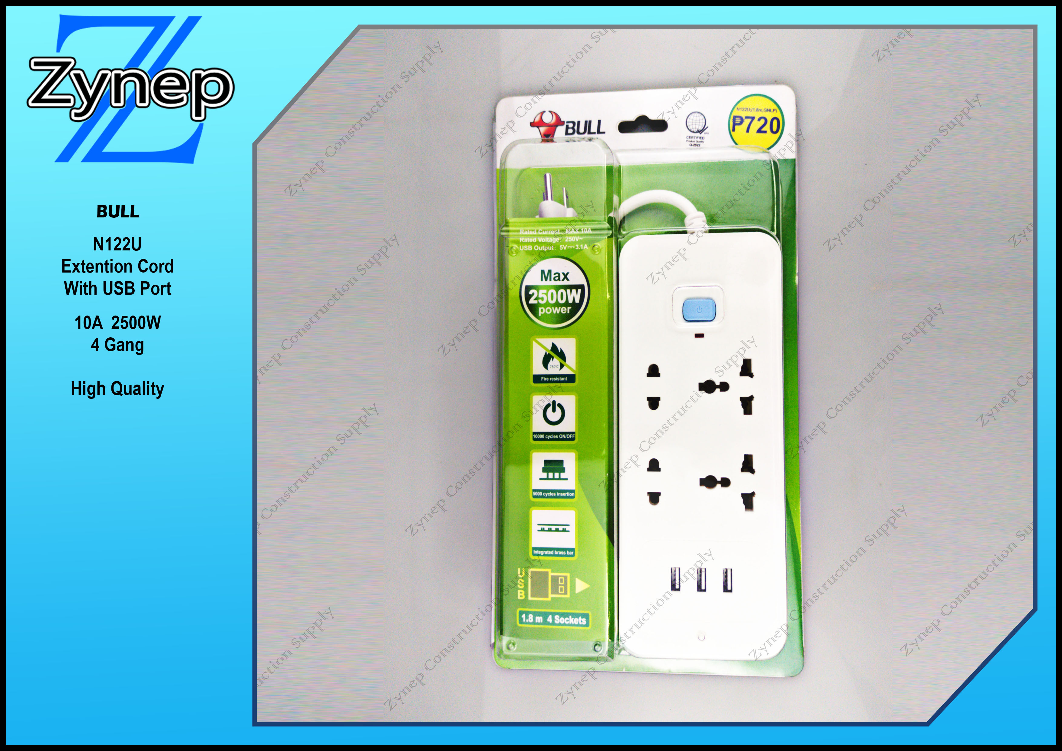 BULL EXTENSION BOARD 4 OUTLET & 3 USB ( N122U) | Lazada PH