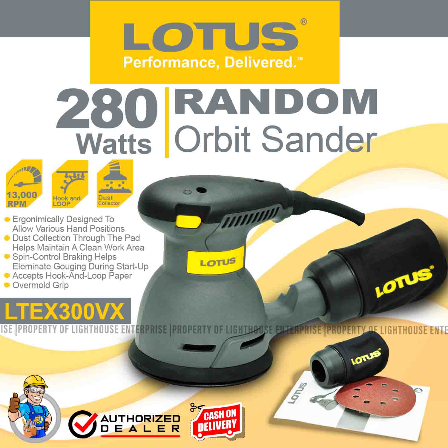 LOTUS 280w 125mm Random Orbital Sander/Rotary Sander (LTEX300/VX ...