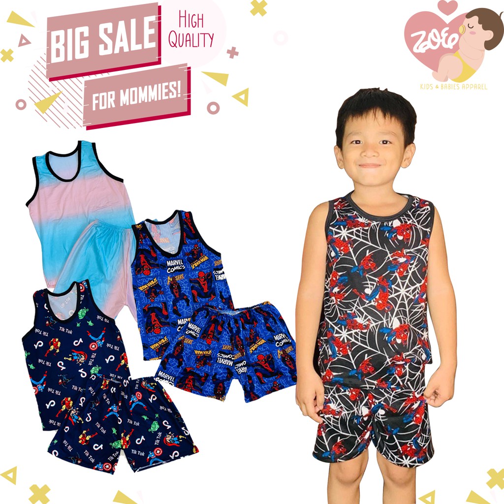 Kids Sando + Shorts Terno, High Quality Cotton Spandex, Cartoons ...
