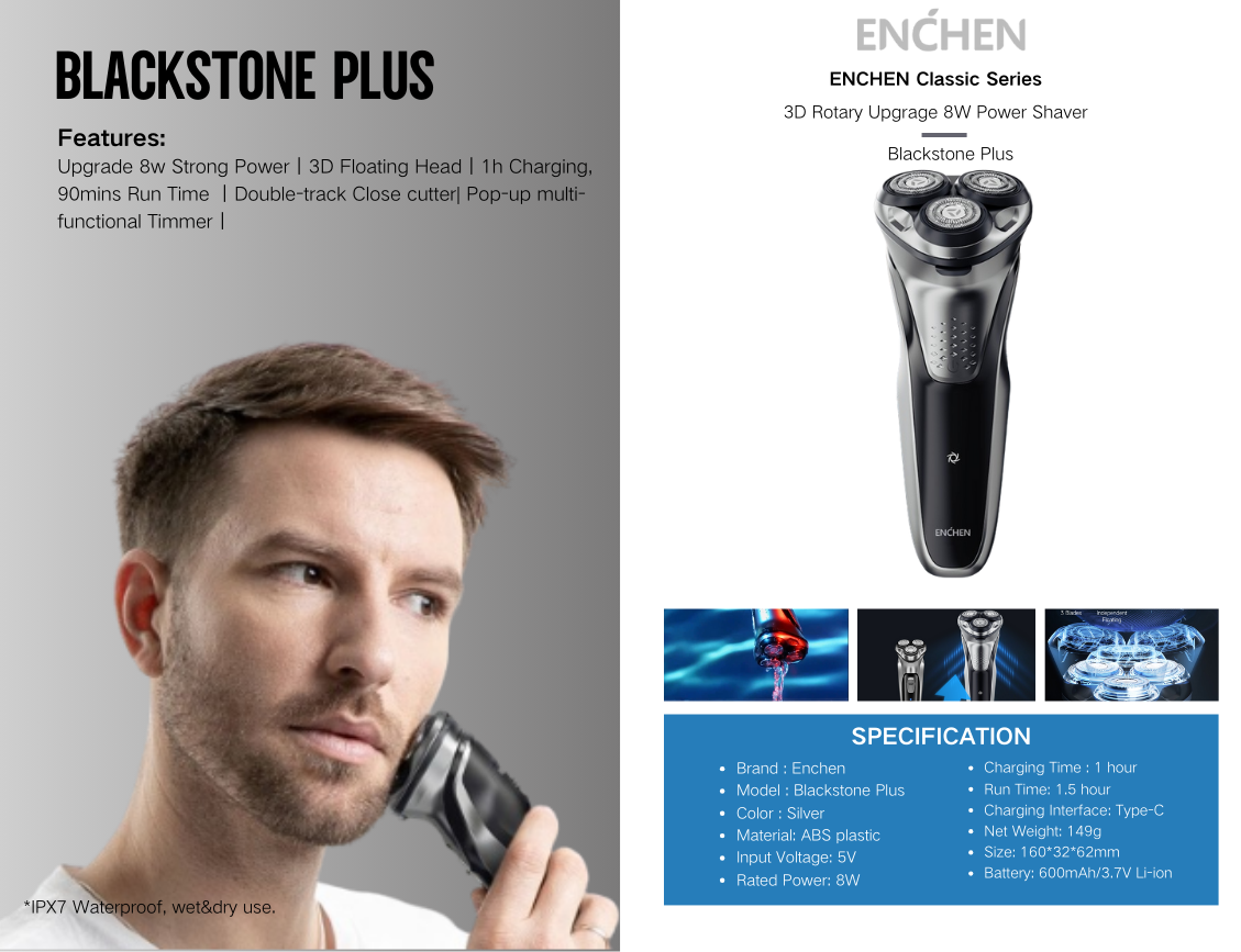 ENCHEN BlackStone Electric Shaver 3D Floating Razors Head Beard Trimmer ...