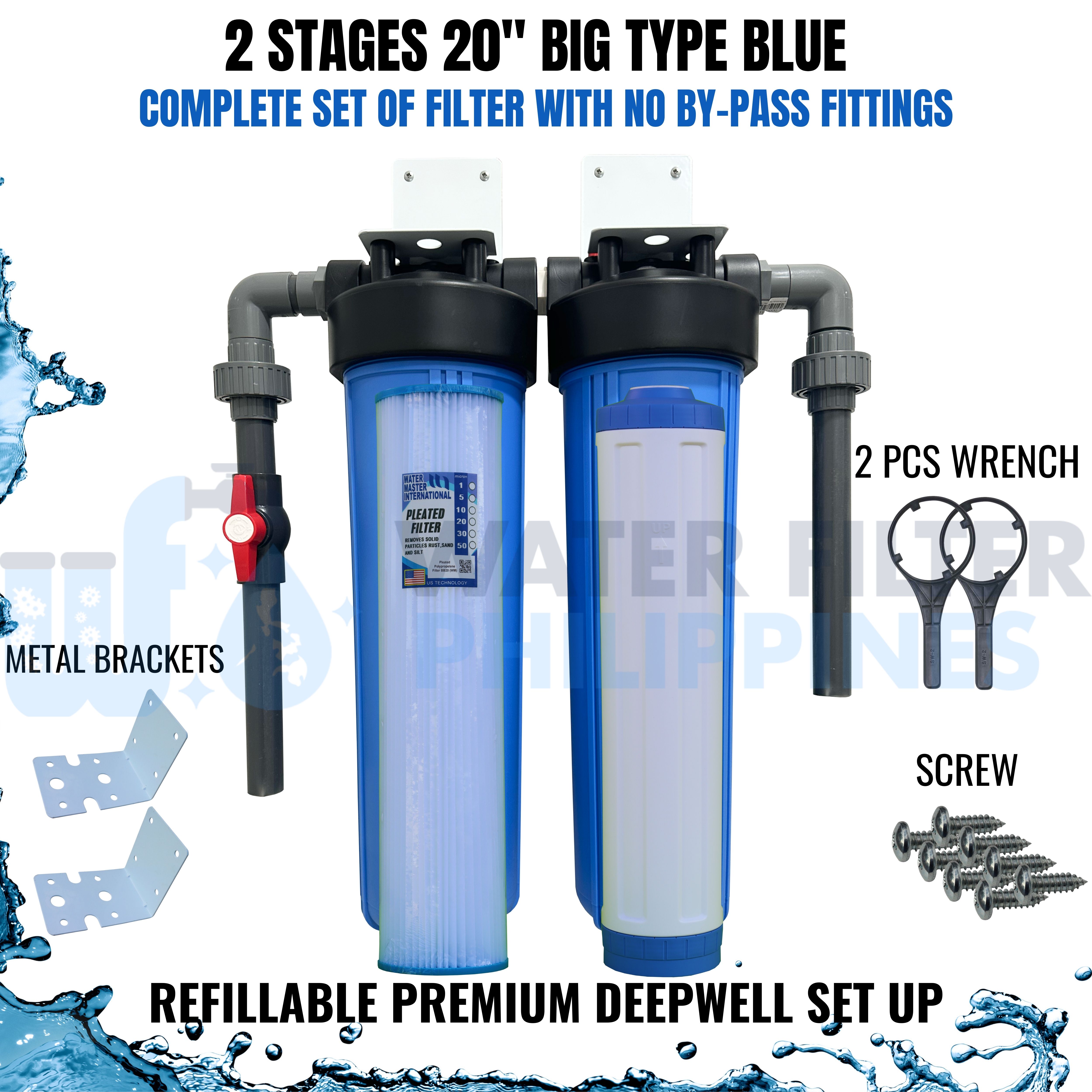 Water Filter 2 Stages 20" Big Type No By-Pass Fittings With Different ...
