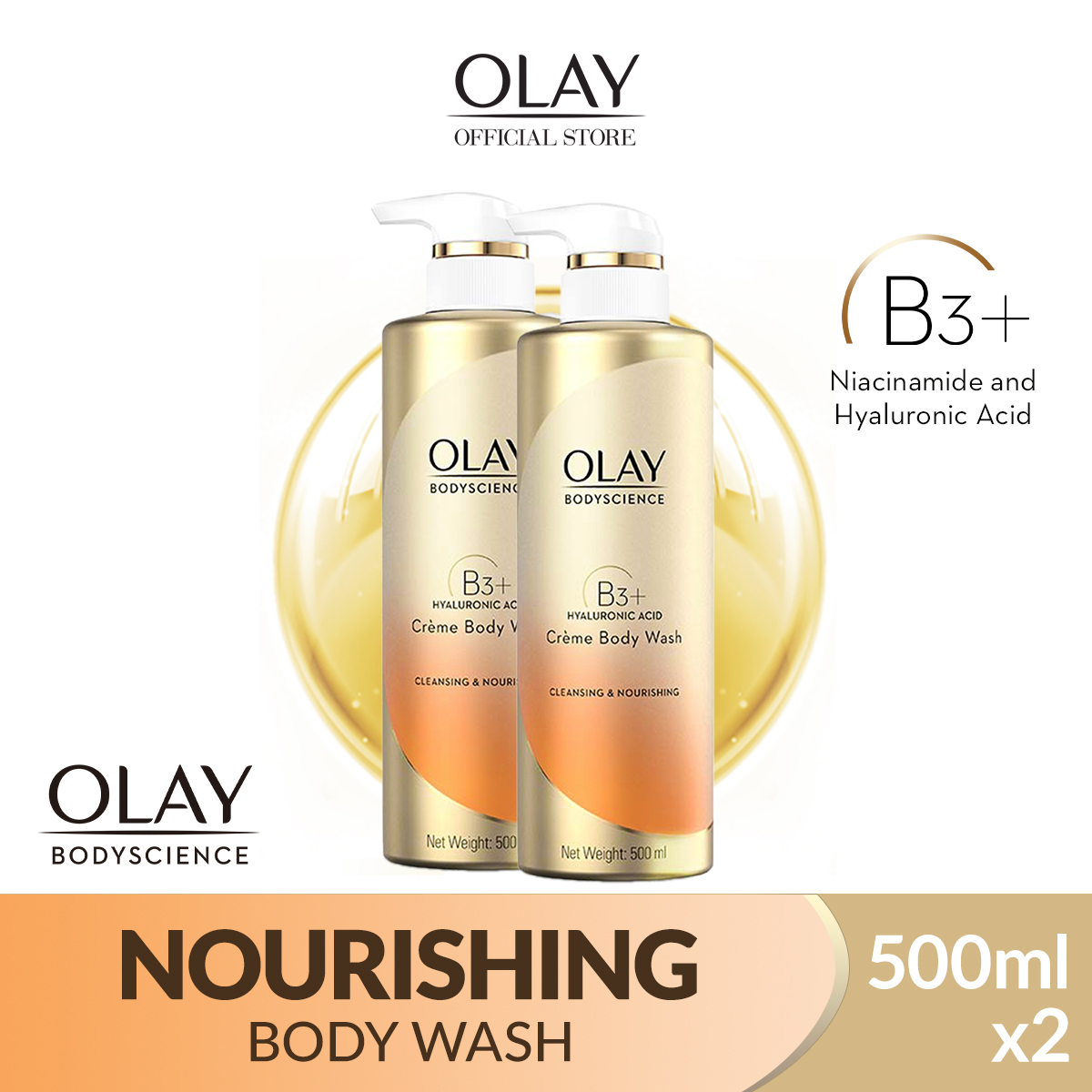 Olay Body Science Cleansing & Nourishing Body Wash 500ml Duo ...