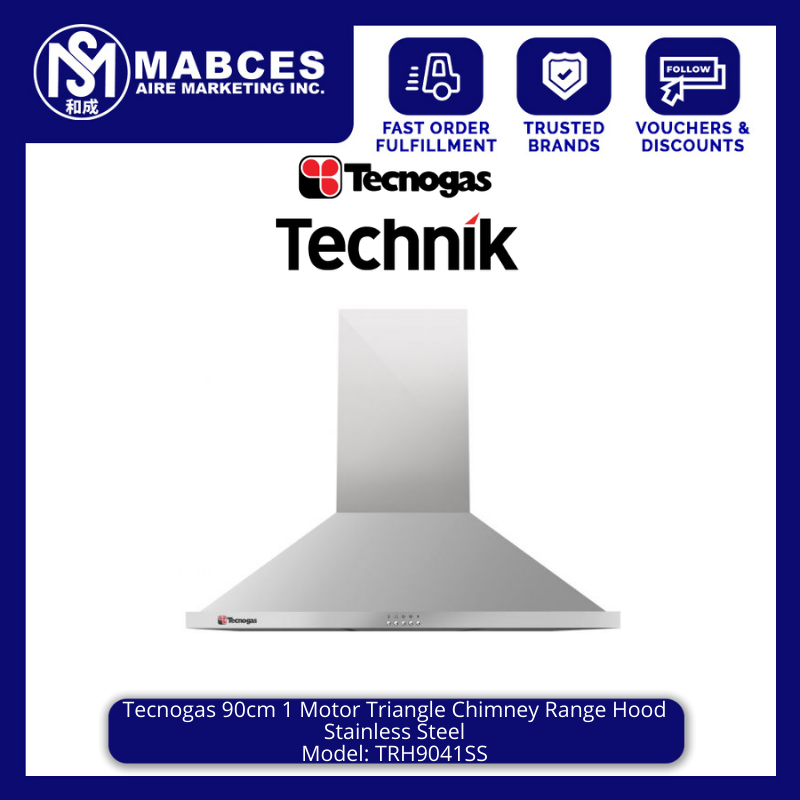 Tecnogas 90cm 1 Motor Triangle Chimney Range Hood Stainless Steel ...