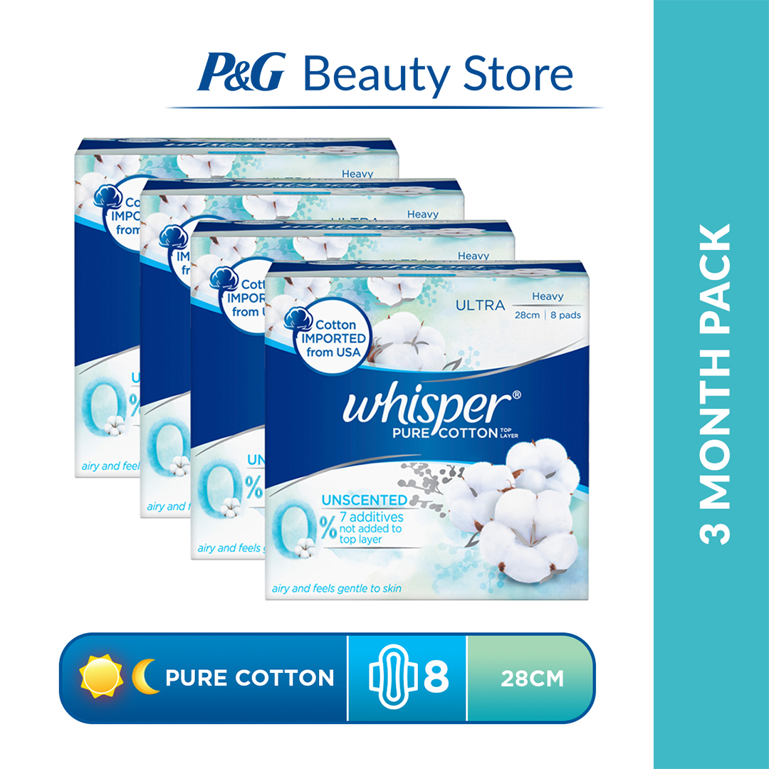[3-month pack] Whisper Pure Cotton Unscented Long 8s set of 4 | Lazada PH