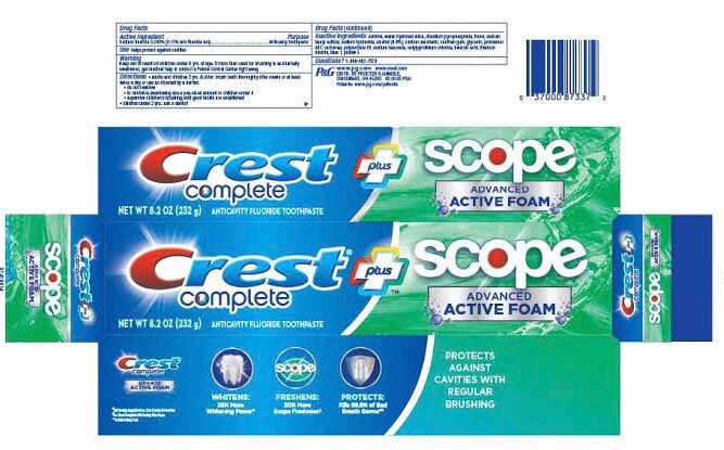 CREST COMPLETE TOOTHPASTE PLUS SCOPE ADVANCED ACTIVE FOAM (NET WT 8.2 ...