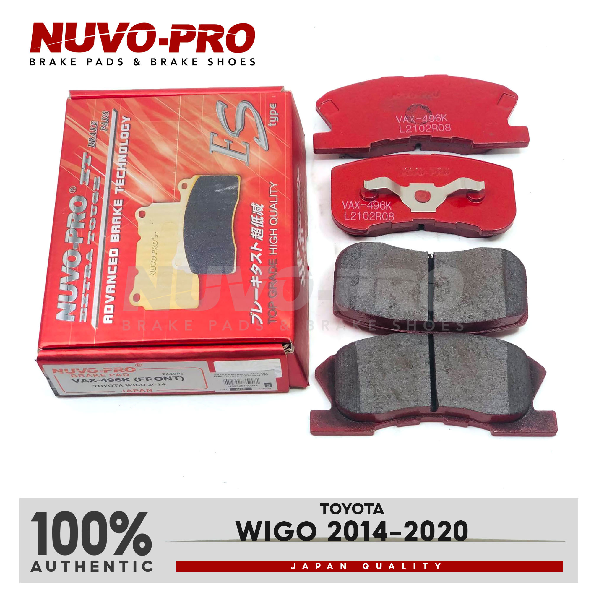 Nuvo-Pro Brake Pad Front Toyota Wigo 2007-2021 VAX-496K SET | Lazada PH