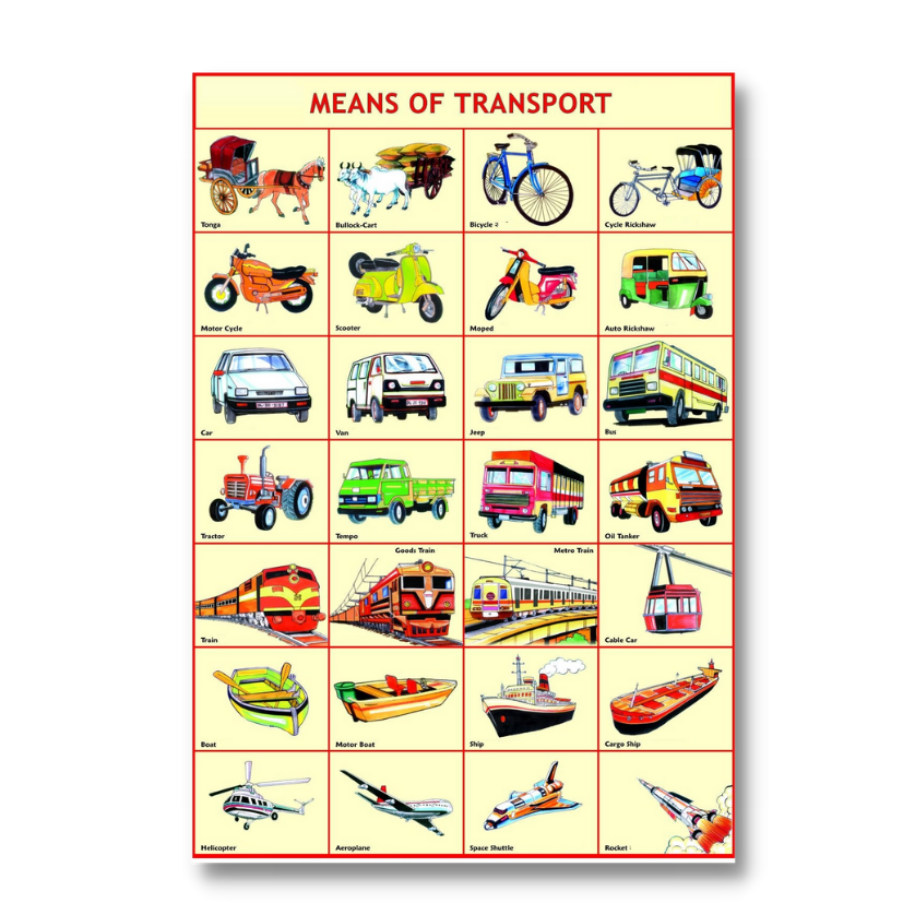 Vehicles, Laminated Educational Charts for Kids, Learners and Students ...