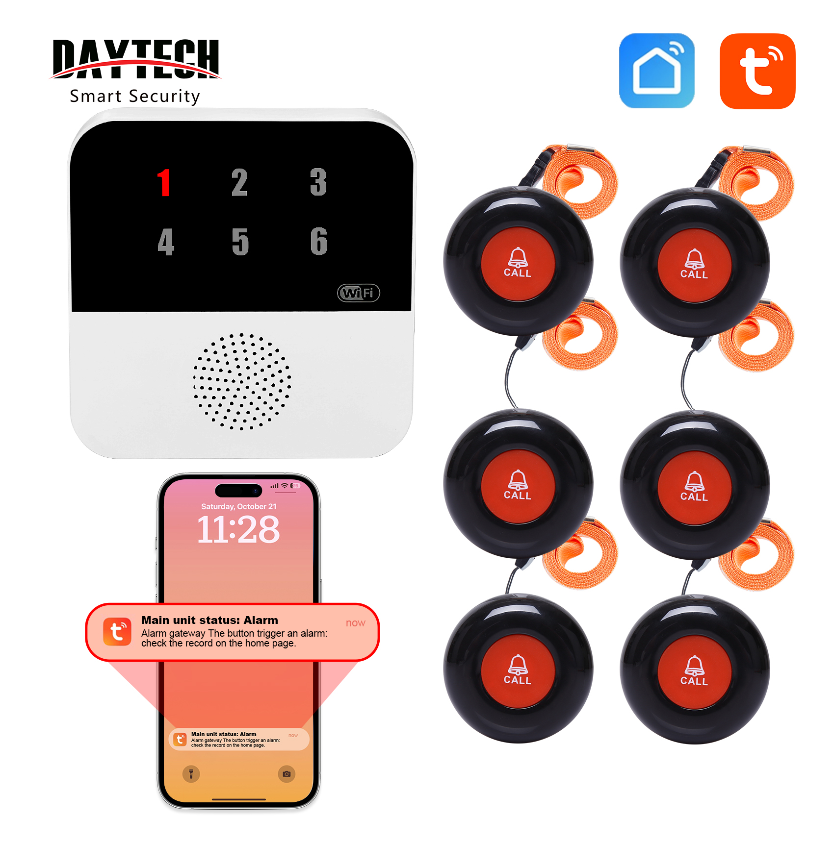 Daytech TUYA WIFI Wireless Call Device - 6 IP66 Waterproof Button System Display Receiver Global ...