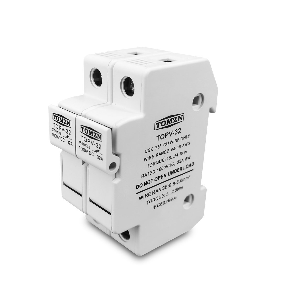 2P Parallel DC Fuse Holder 10x38mm High Voltage Solar PV 1000V TOMZN ...