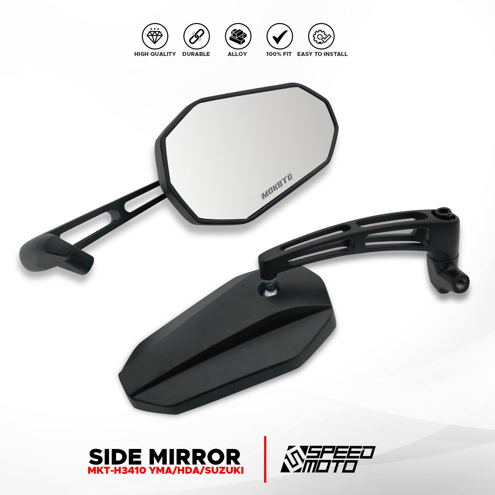 MOKOTO FULL ALLOY SIDE MIRROR NON-GRADED REAR VIEW MIRROR FOR YAMAHA ...