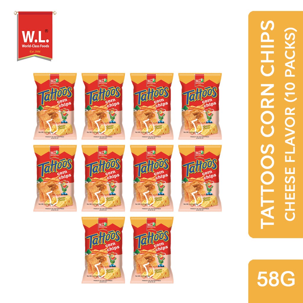 WL FOODS Tattoos Corn Chips Cheese Flavor 58g x 10's | Lazada PH
