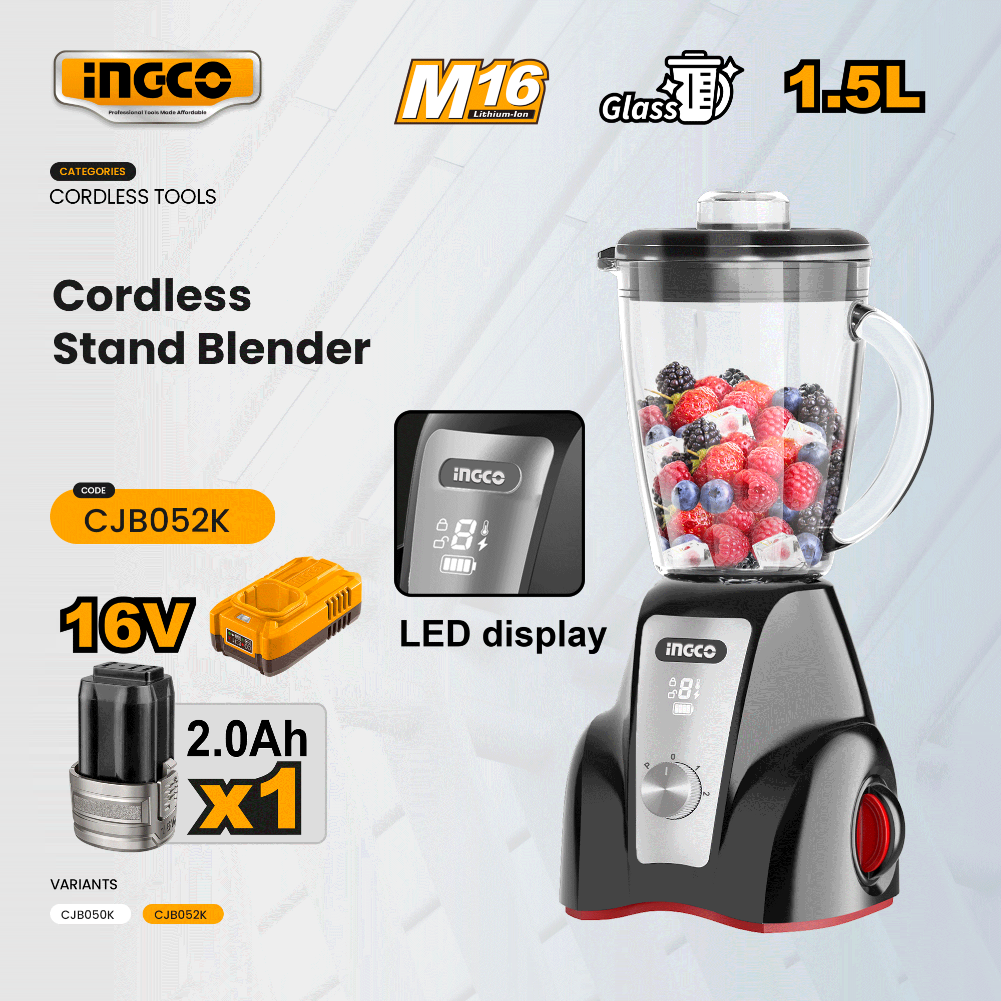 Ingco 300W Cordless 1.5L Stand Blender with 2 Speed Control and LED ...