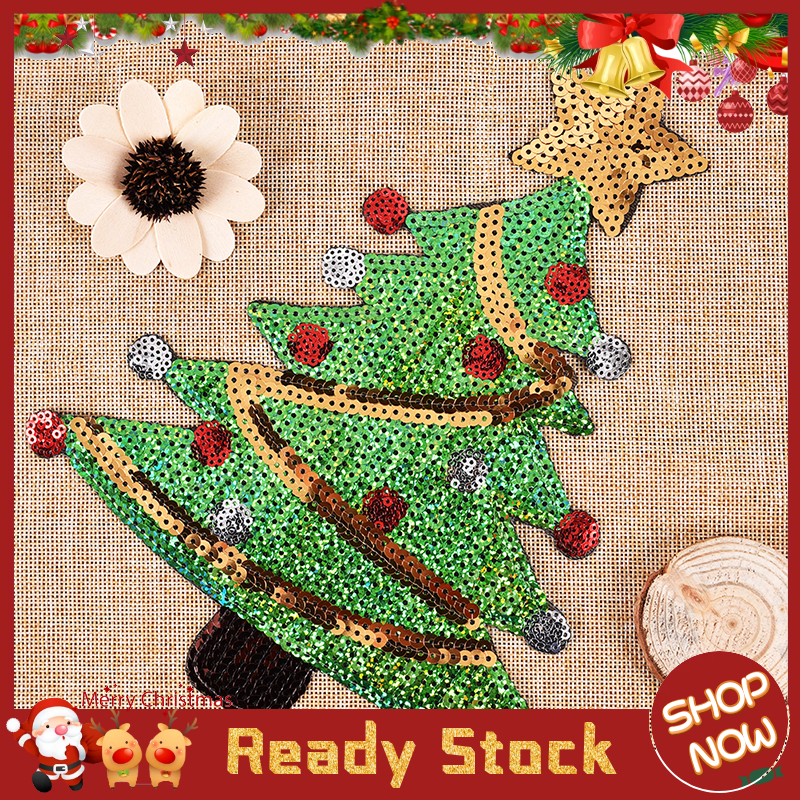 UG merry xmas sequins christmas tree cartoon happy diy applique iron on patch sew - Amandawe85 ...