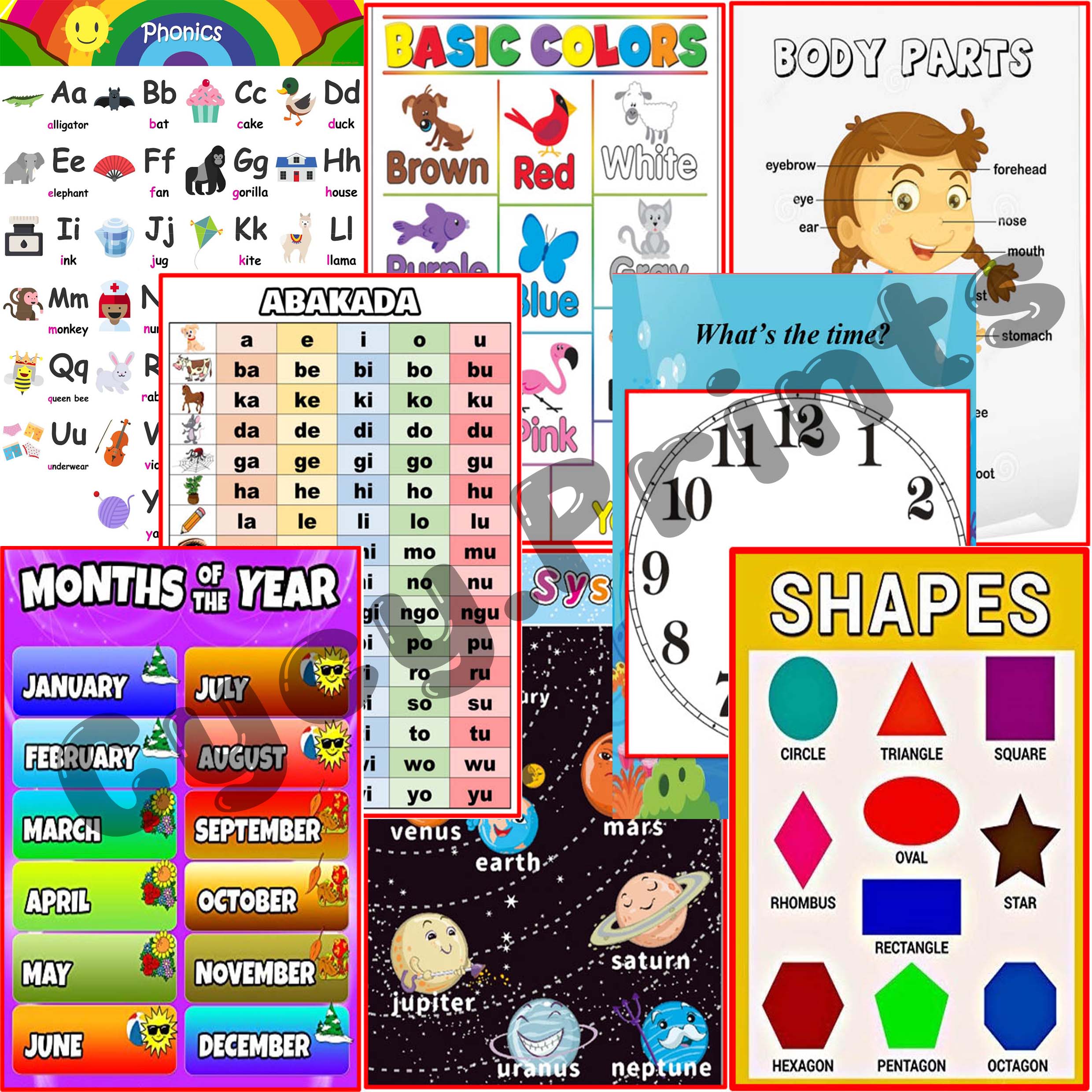 Educational Learning Charts/Poster 10 PCS Assorted NOT Laminated For ...