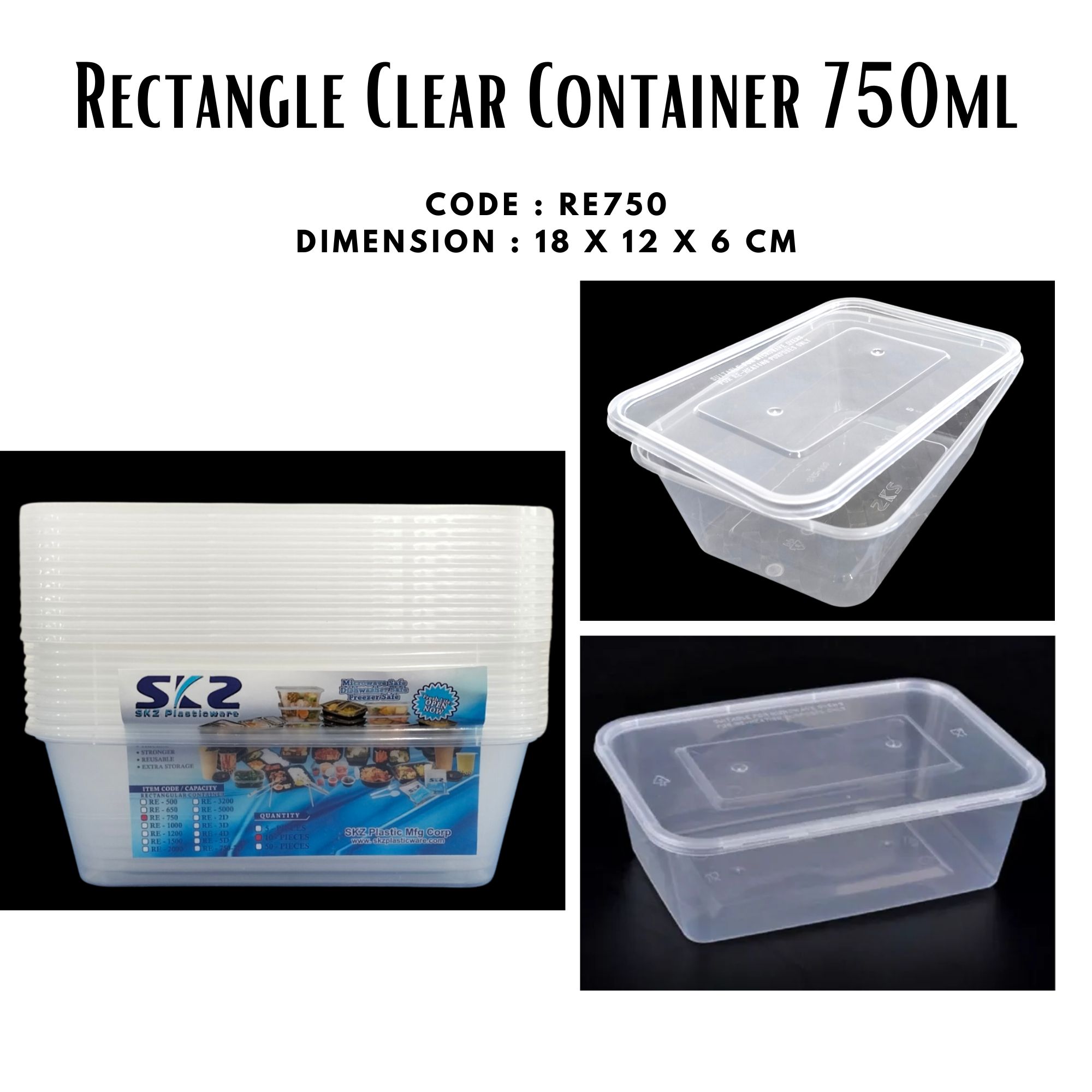 [READY TO SHIP] RECTANGLE CLEAR CONTAINER 750ml x10 / FOOD KEEPER ...