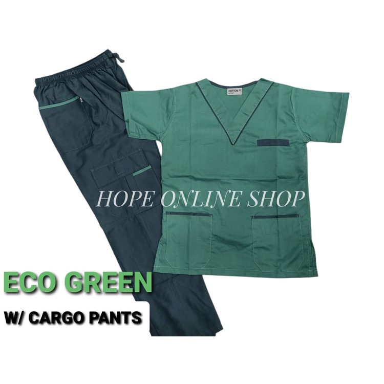 【Fast Shipping from Manila】scrub suit set ECO GREEN W/ CARGO PANTS ...