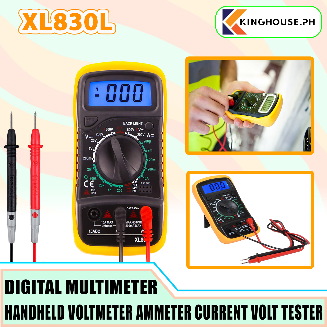 XL830L Digital Multimeter Handheld Voltmeter Ammeter AC DC Ohm Current ...