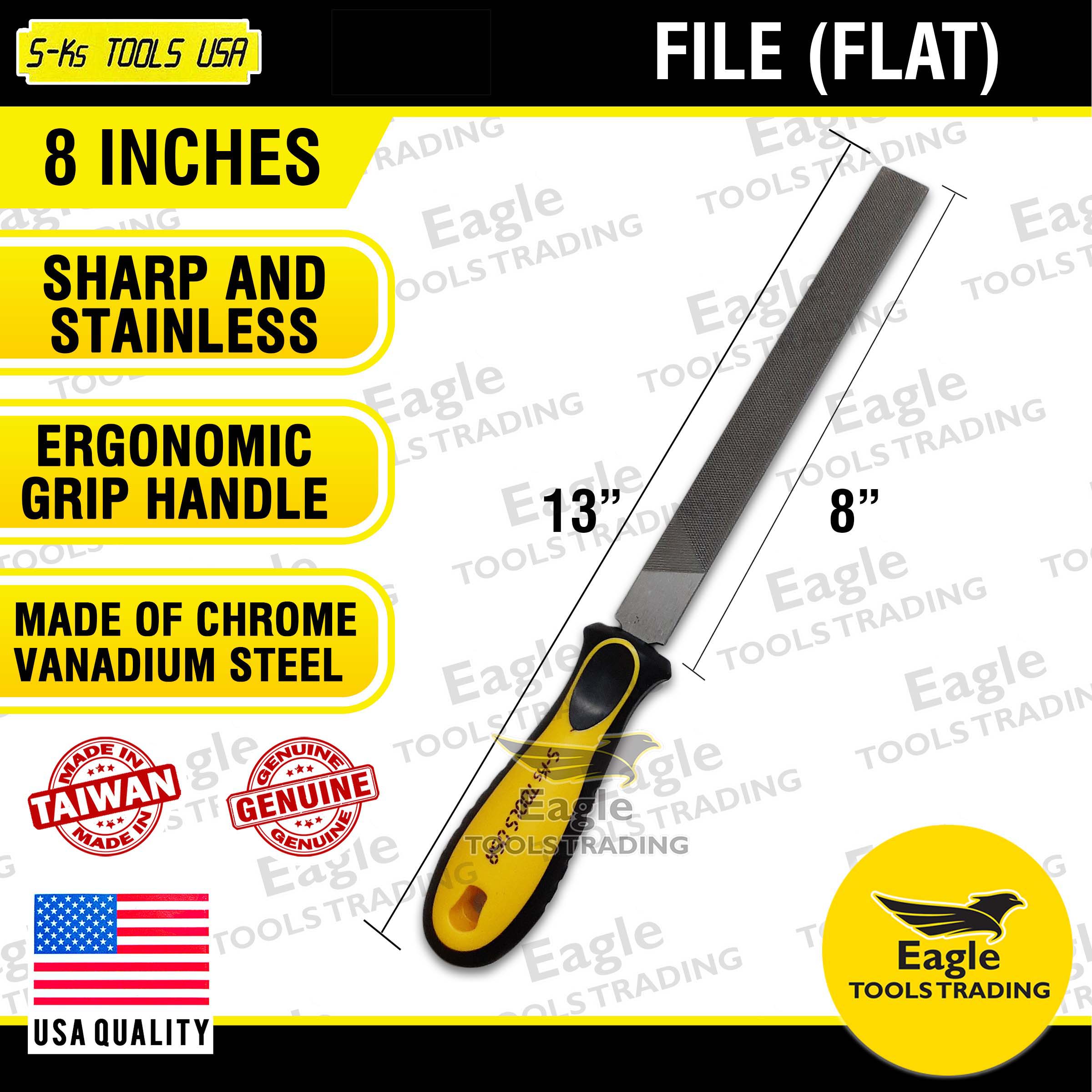S-Ks Tools USA Flat File 8inch with Rubber Grip Handle Flat file ...
