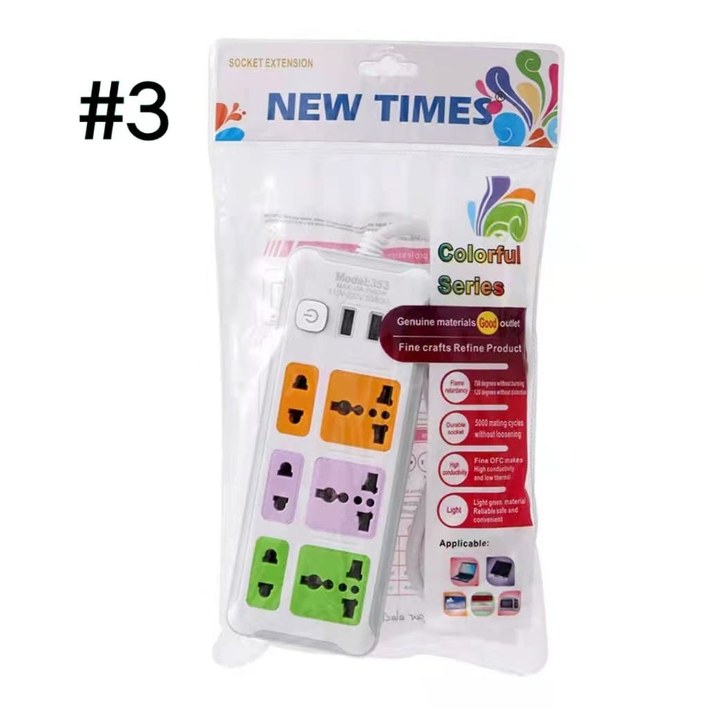 Colorful Socket Power Extension with 6 Universal Sockets and 3 USB ...