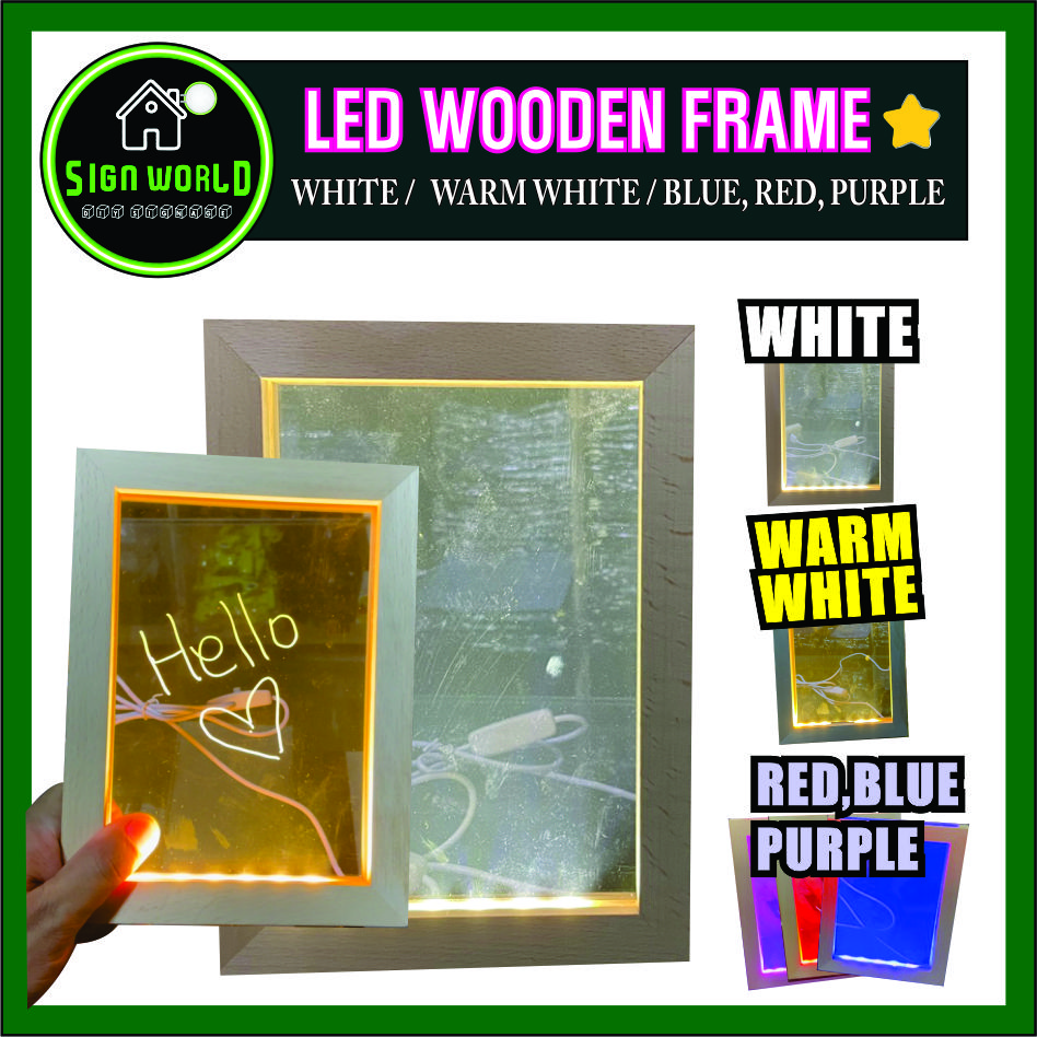 Wooden Led Light Acrylic Frame / White Warm RGB Night Lamp Wood Decor ...