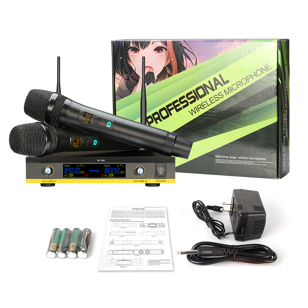 SK300 Wireless Microphone 2 handheld UHF FM 800MHZ bagong alon 80M na ...