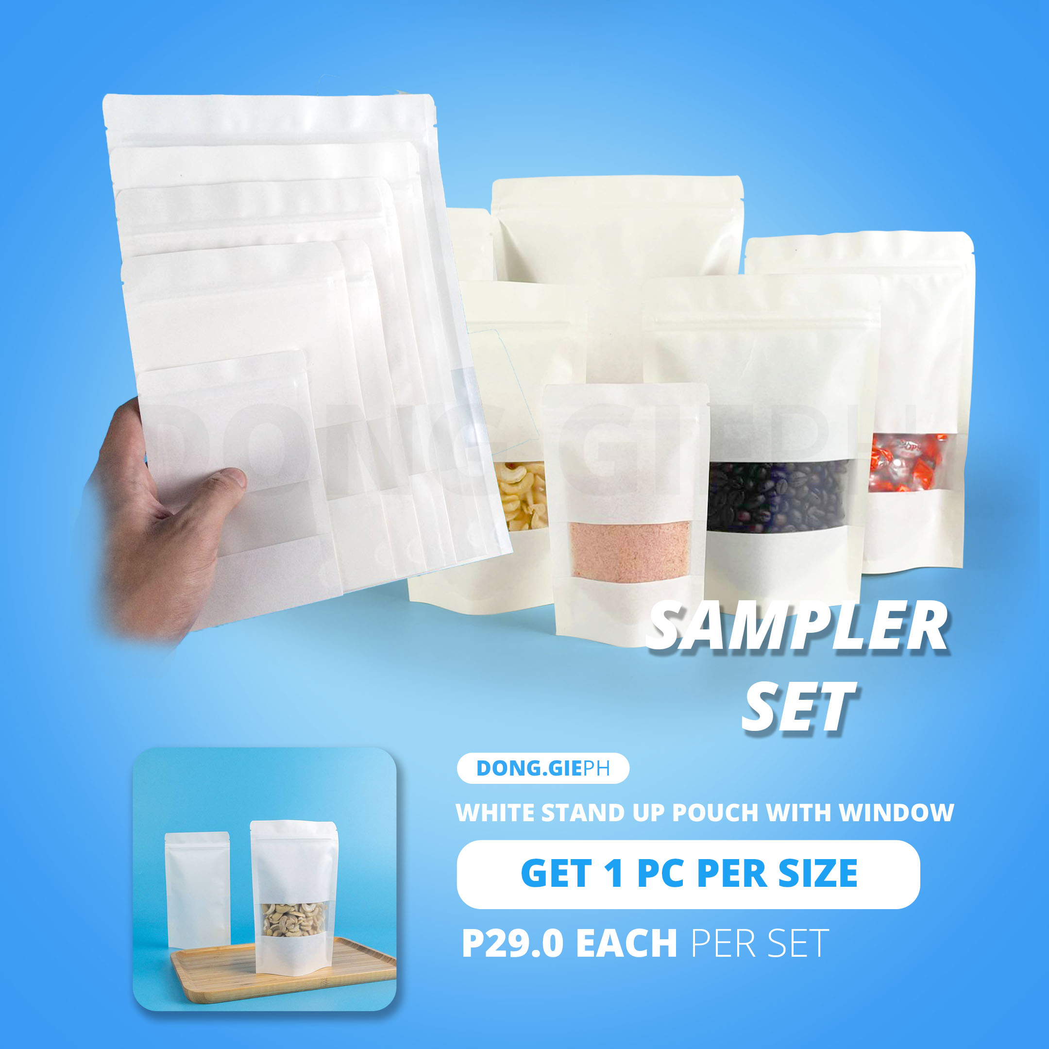 [SAMPLER SET] White Stand Up Pouch with Zip Lock Pouch Resealable Bag ...