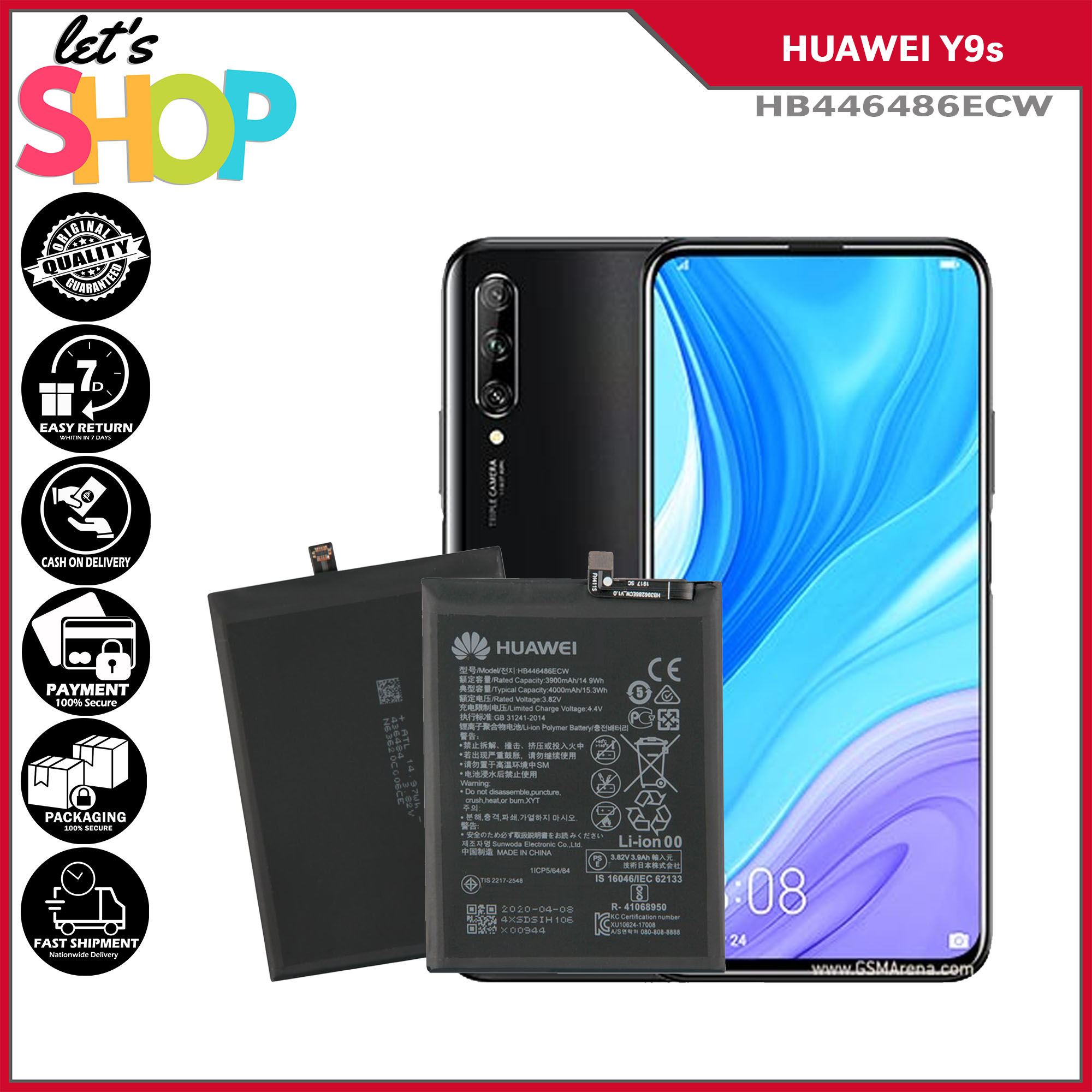 Huawei Y9s Battery Model HB446486ECW Lets Shop Original Equipment ...