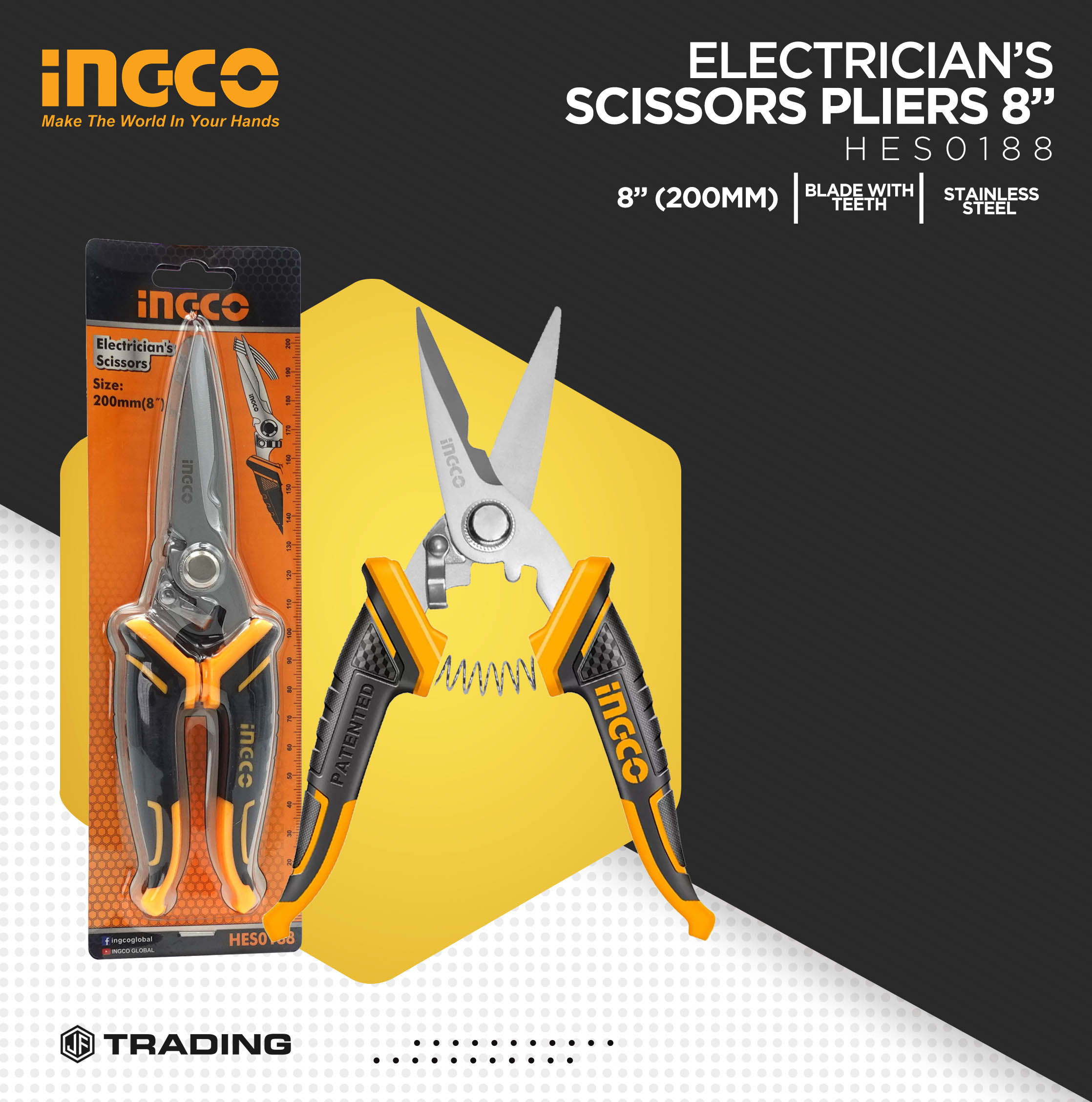 INGCO Original Electrician's Scissors Pliers 8" 200mm HES0188 | Lazada PH