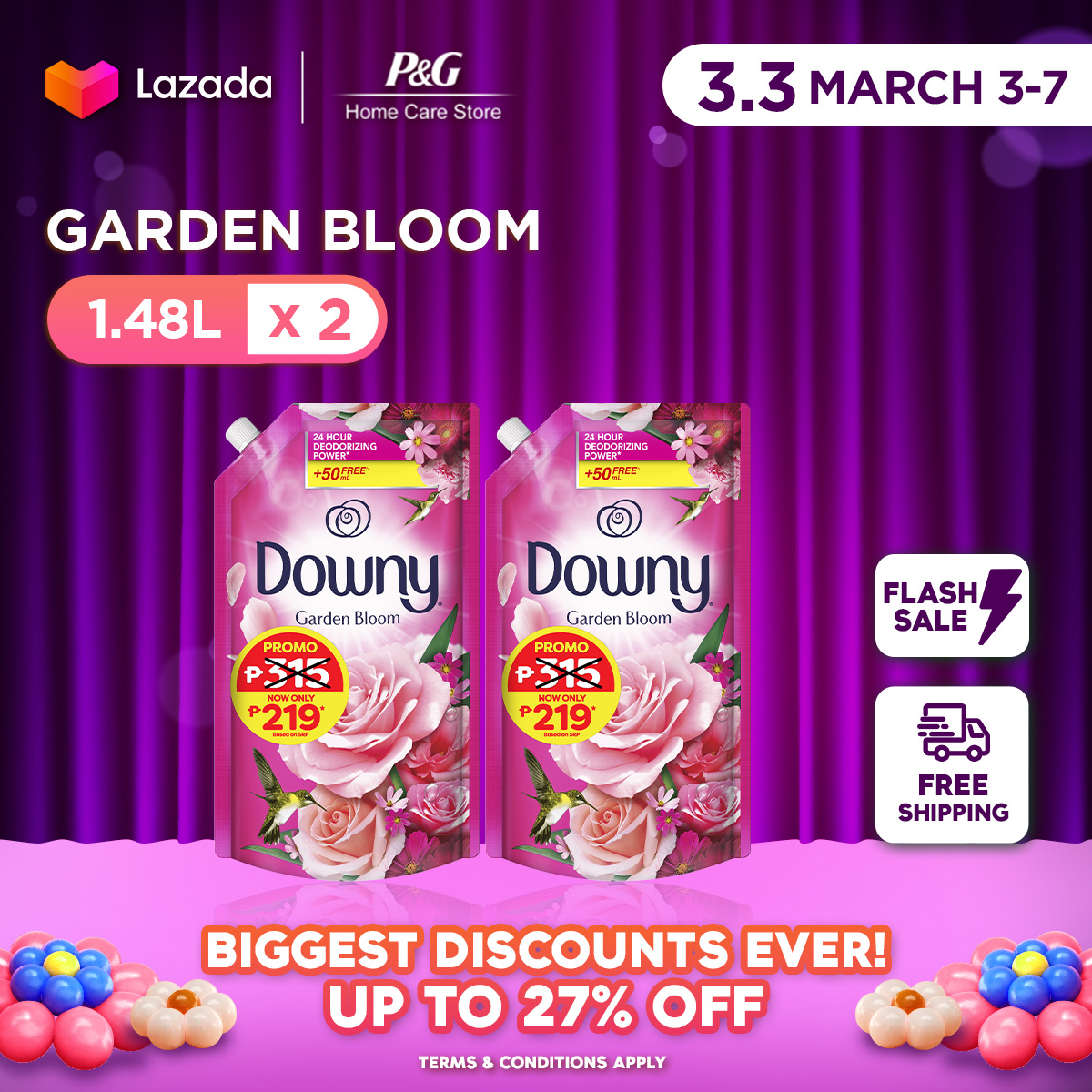 [Bundle of 2] Downy Fabric Conditioner Sunrise Fresh Garden Bloom 1.48L ...