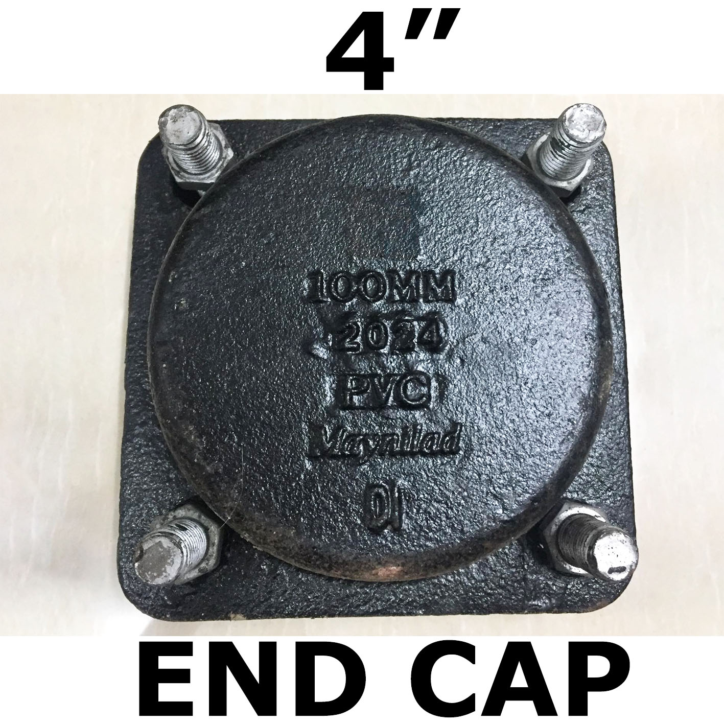 CAST IRON MECHANICAL END CAP 4" BLACK FOR WATER DISTRICT END CUP