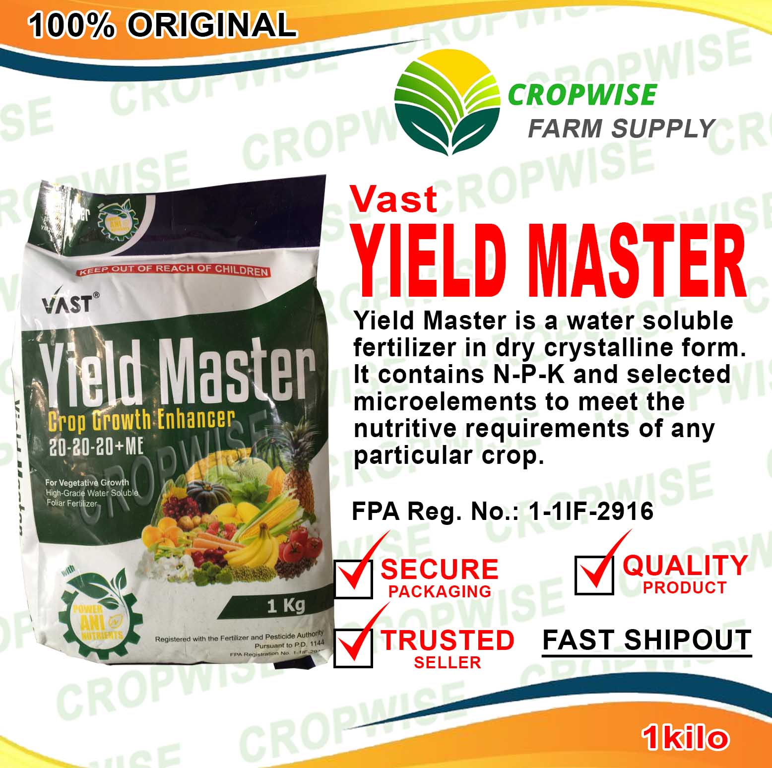 Vast YIELD MASTER Crop Growth Enhancer 15+15+30 ME & 20+20+20 ME 1KG ...