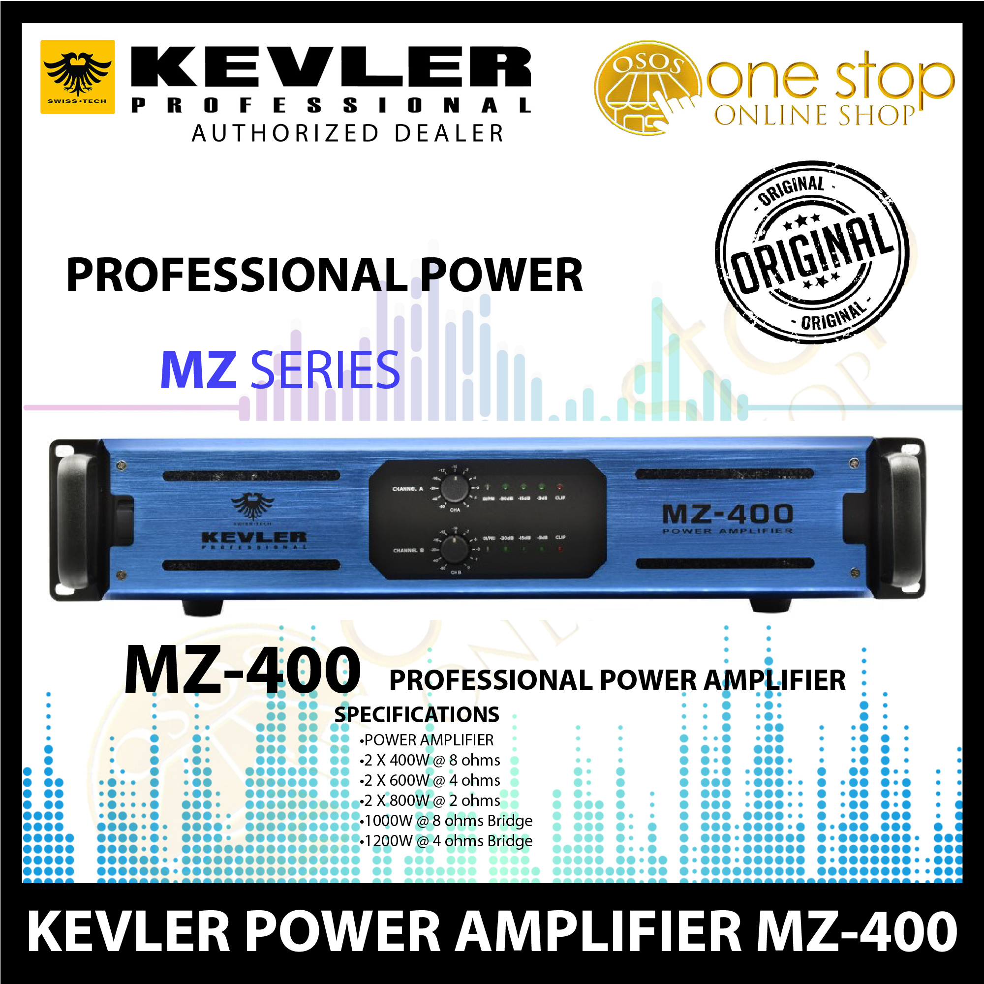 Kevler MZ Series MZ-400 1200W Professional Power Amplifier MZ400 •OSOS ...