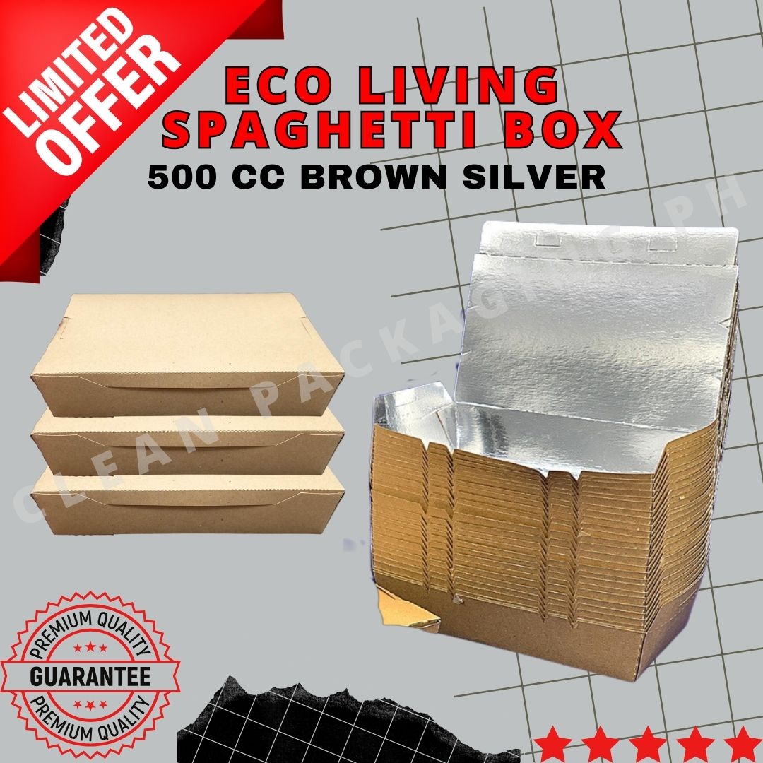 [25 PCS] SPAGHETTI BOX 500CC BROWN SILVER MEAL BOX | Lazada PH