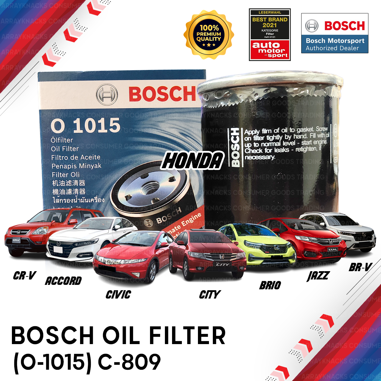 Bosch Oil Filter C-809 (O1015) for Honda CR-V/Civic/Accord/City/Brio ...