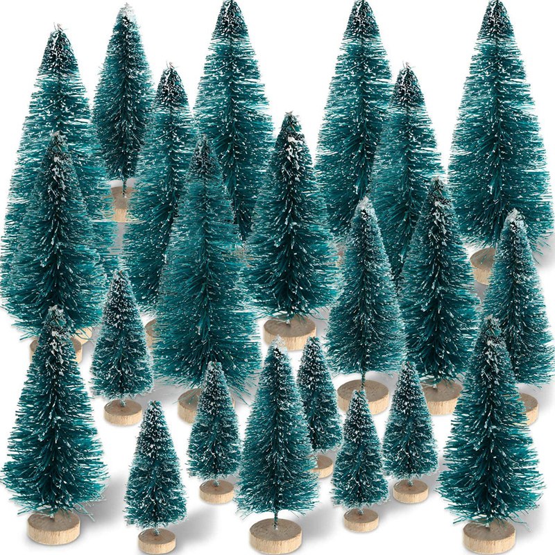 60 Pieces Mini Sisal Snow Frost Trees Winter Pine with Wood Base Snow ...