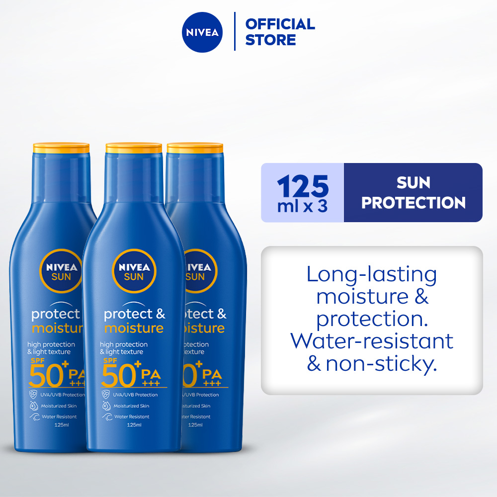 PACK OF 3 NIVEA Sun Protect & Moisture Lotion Body Sunscreen with SPF ...