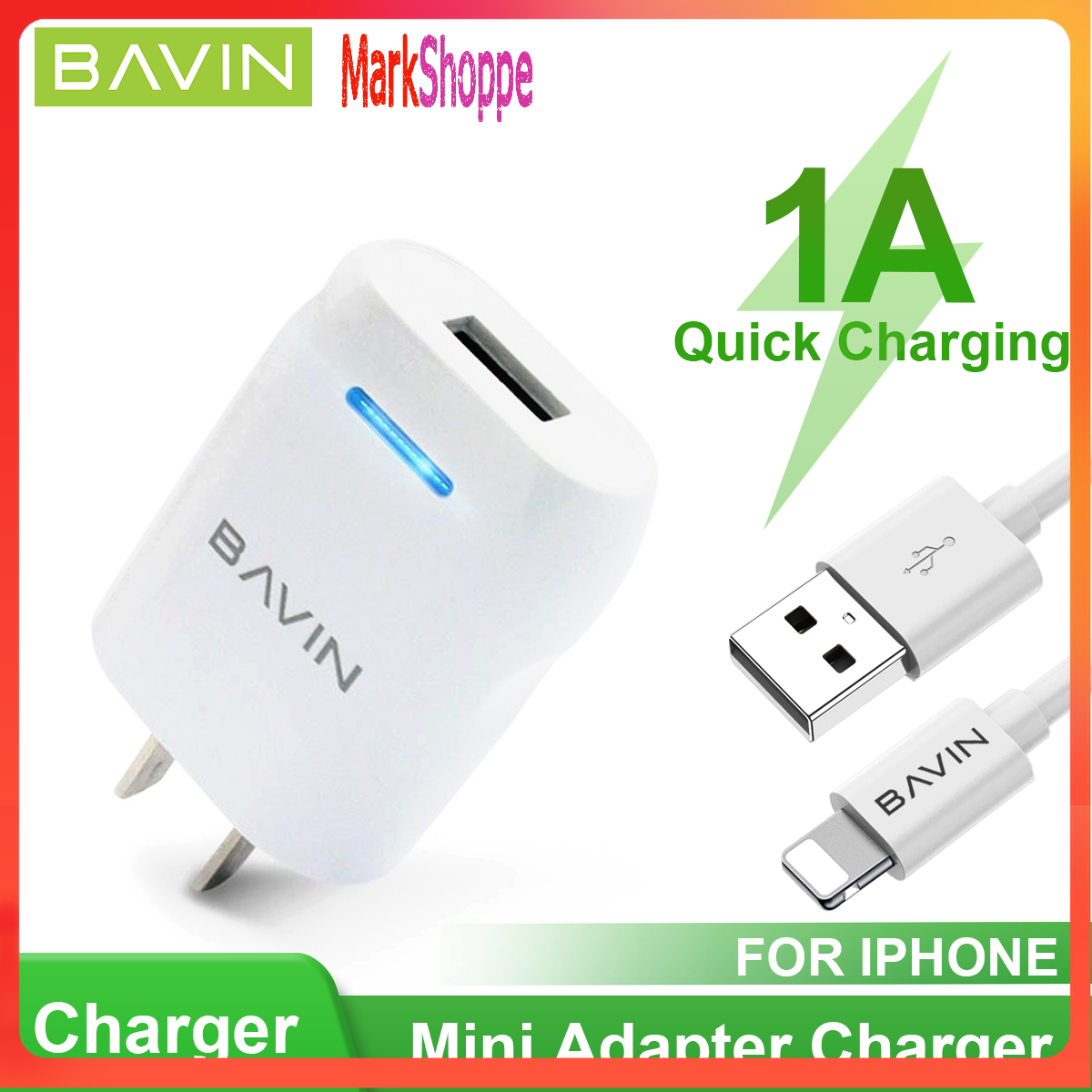 【MARK】 Bavin Original Mini Adapter Charger w/ USB Lightning Cable for ...