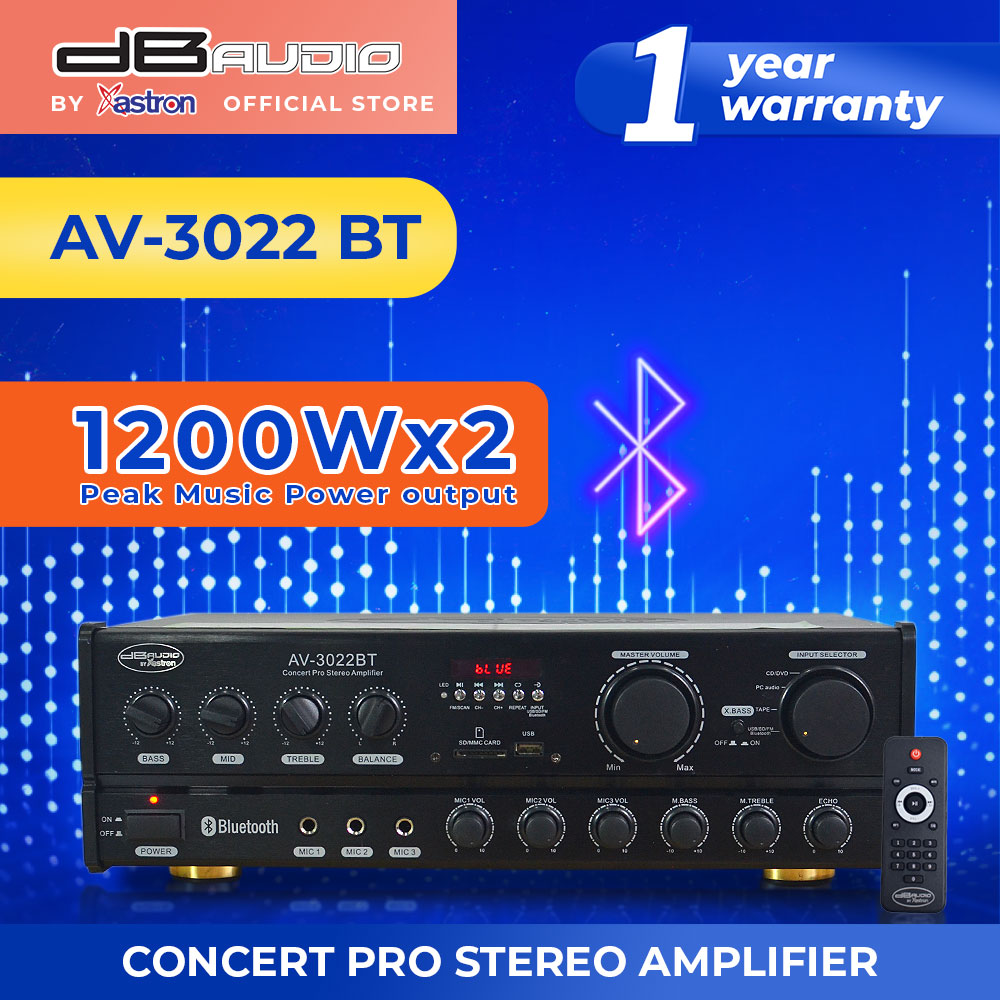 DB Audio by Astron AV-3022BT Concert Pro Stereo Amplifier | 1200W x 2 ...