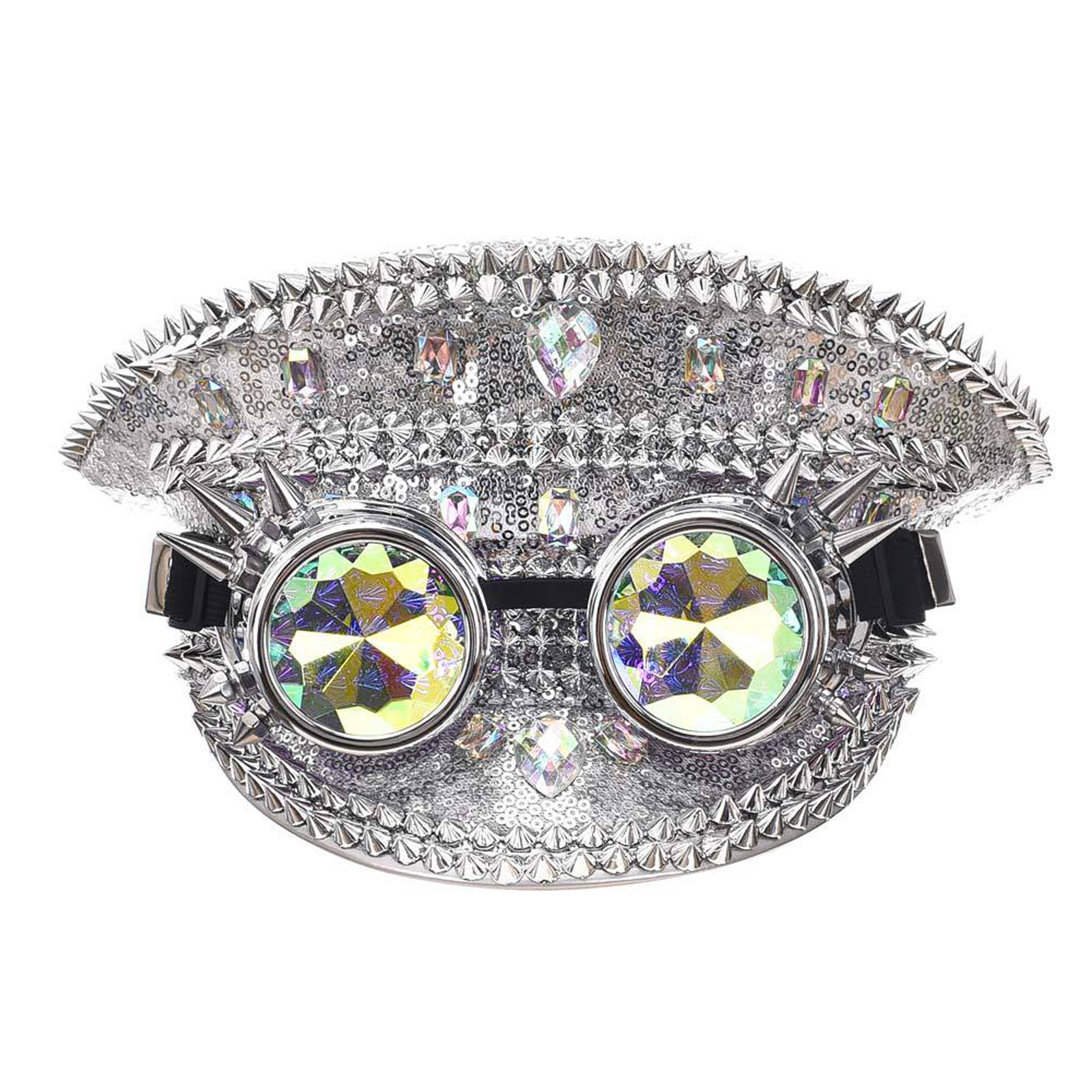 Luxury Gold Rivets Diamond Hat Gothic Steampunk Hat Big Eye Robot Hat ...