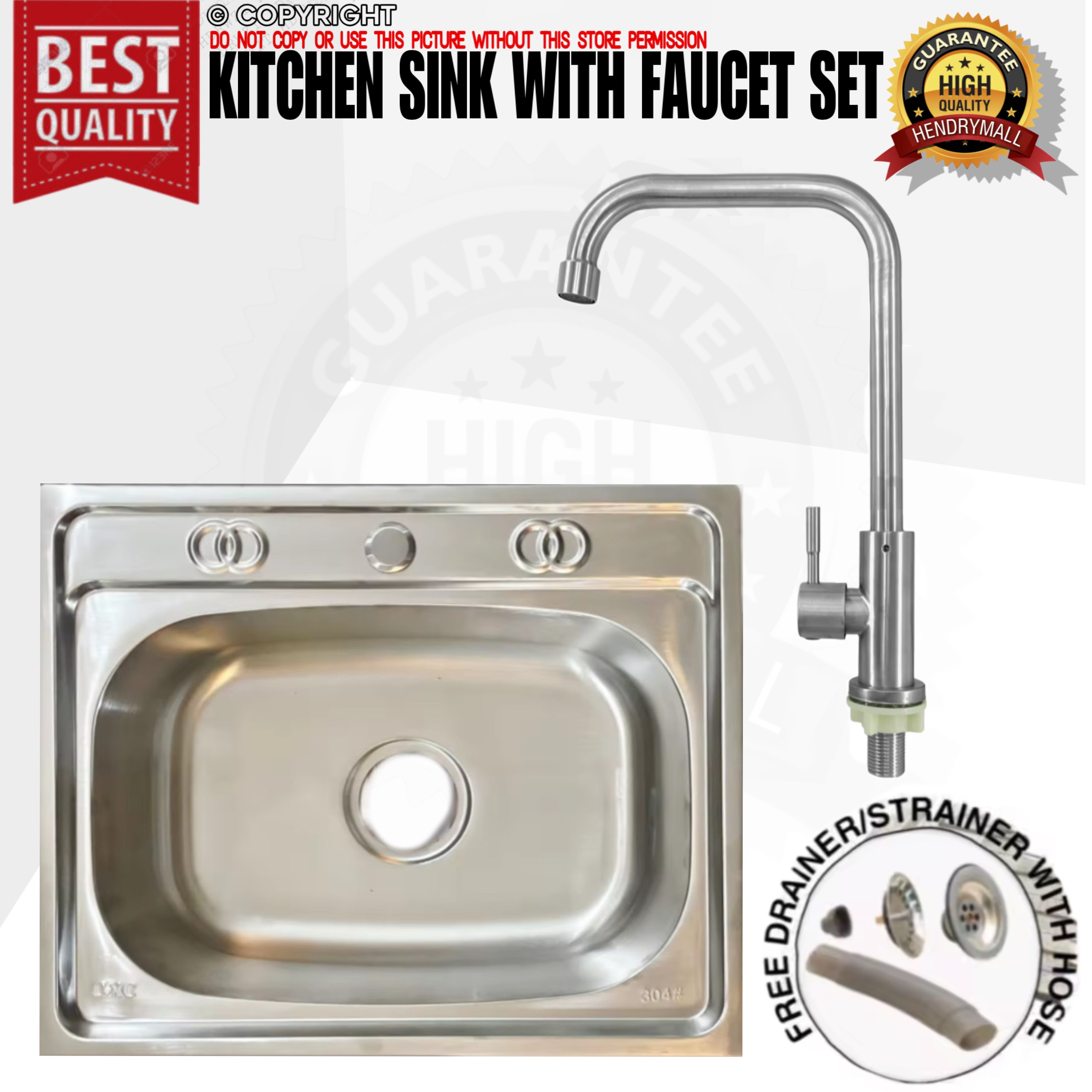 KITCHEN SUS 304 STAINLESS STEEL SINK WITH GOOSENECK FAUCET SET WITH ...