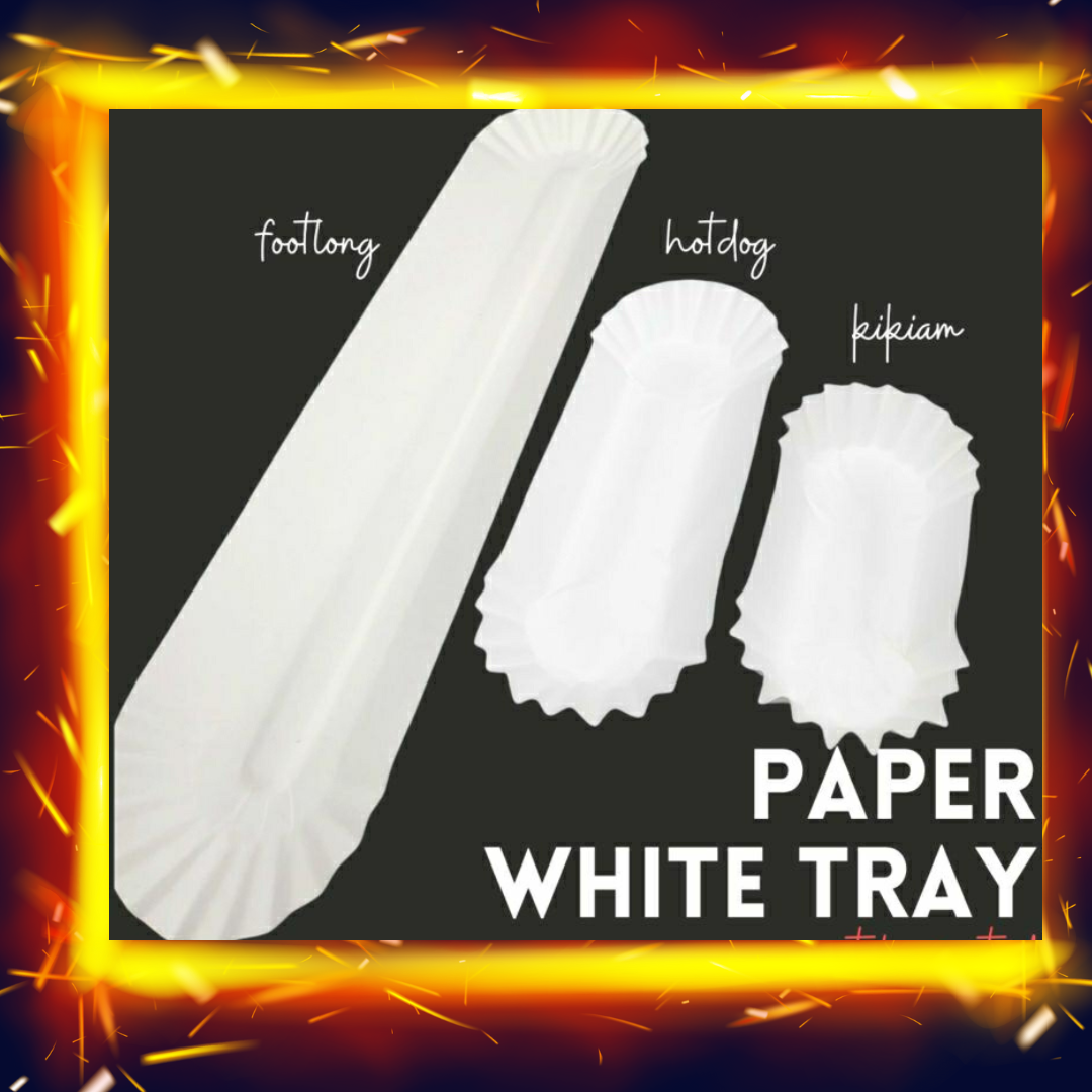 White Hotdog Kikiam Takoyaki Footlong Paper Plate Tray for Fries 40pcs ...