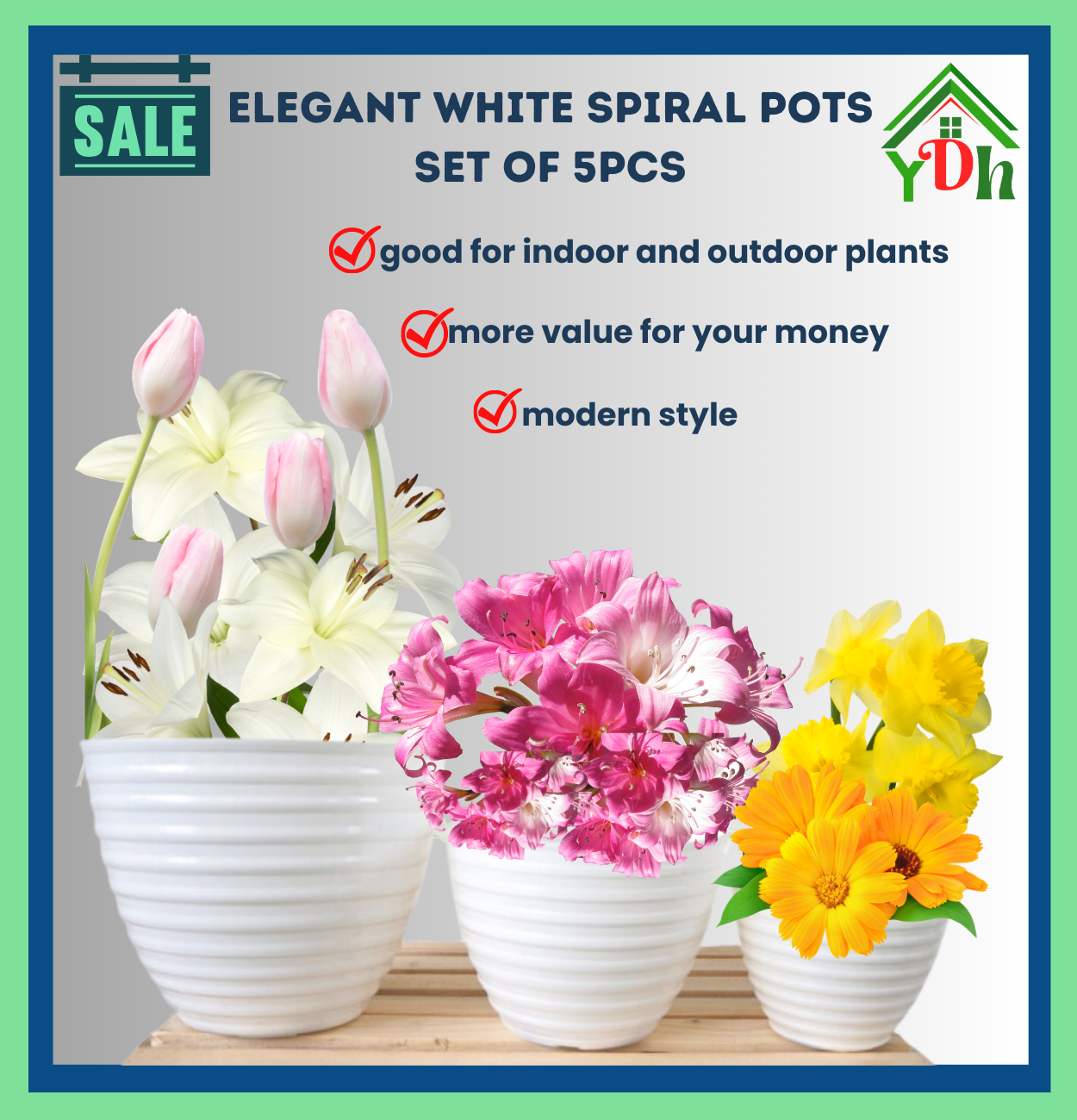 YDH- Set of 5pcs Elegant White Spiral Pot All Sizes - XS, S, M, L ...