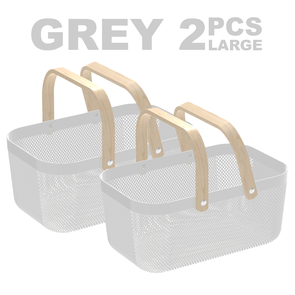 Set of Plastic Mesh Basket with Wooden Handle Kitchen Storage Bin ...