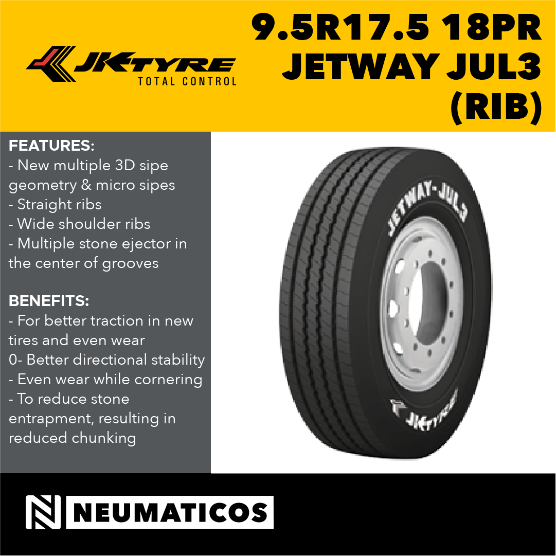 JK Tyre 9.5R17.5 18PR Jetway JUL3 (Rib) Made in India Light Truck Radial Tires LTR w/ Tube ...