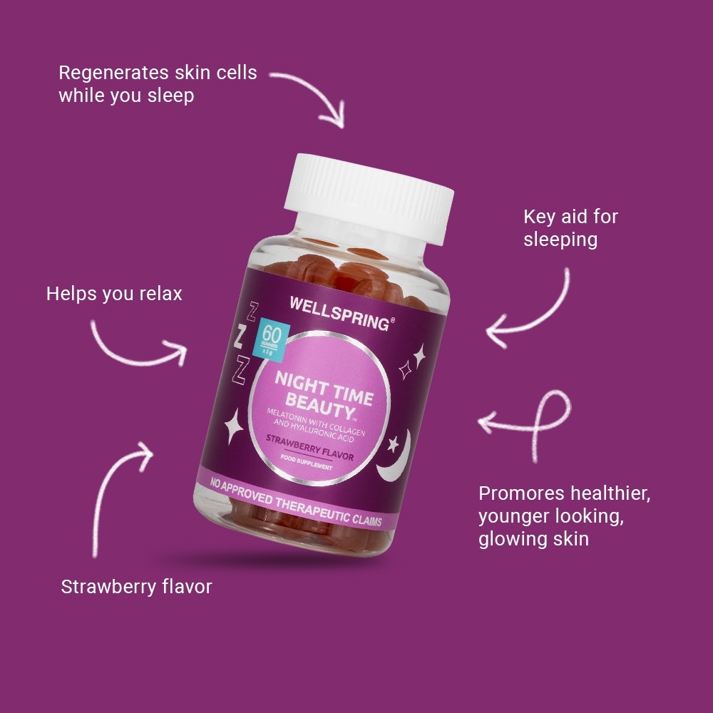 Night Time Beauty Melatonin Gummies with Collagen Hyaluronic Acid ...
