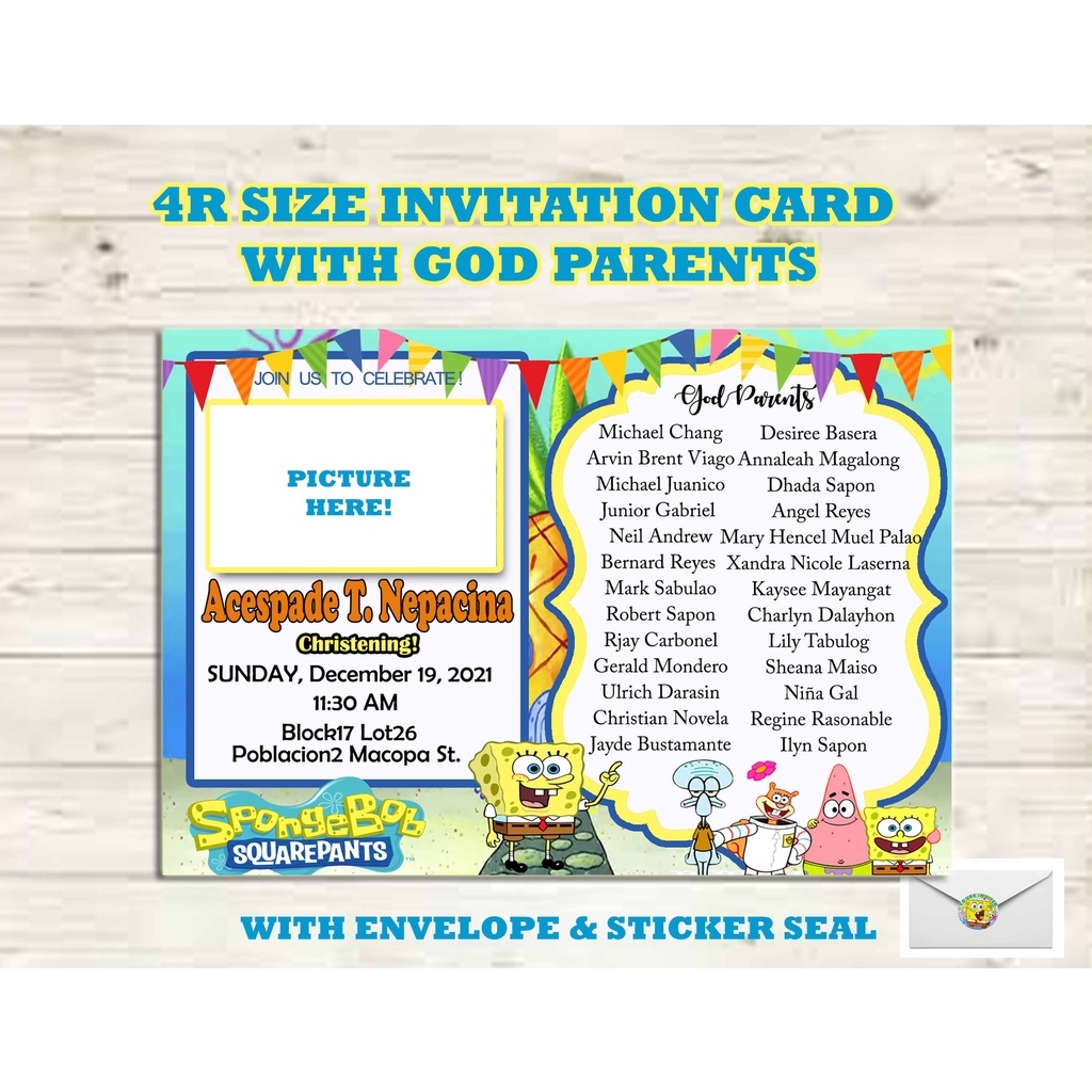 ∋ Christening Invitation Card with Godparents 4R Size Customized Theme ...