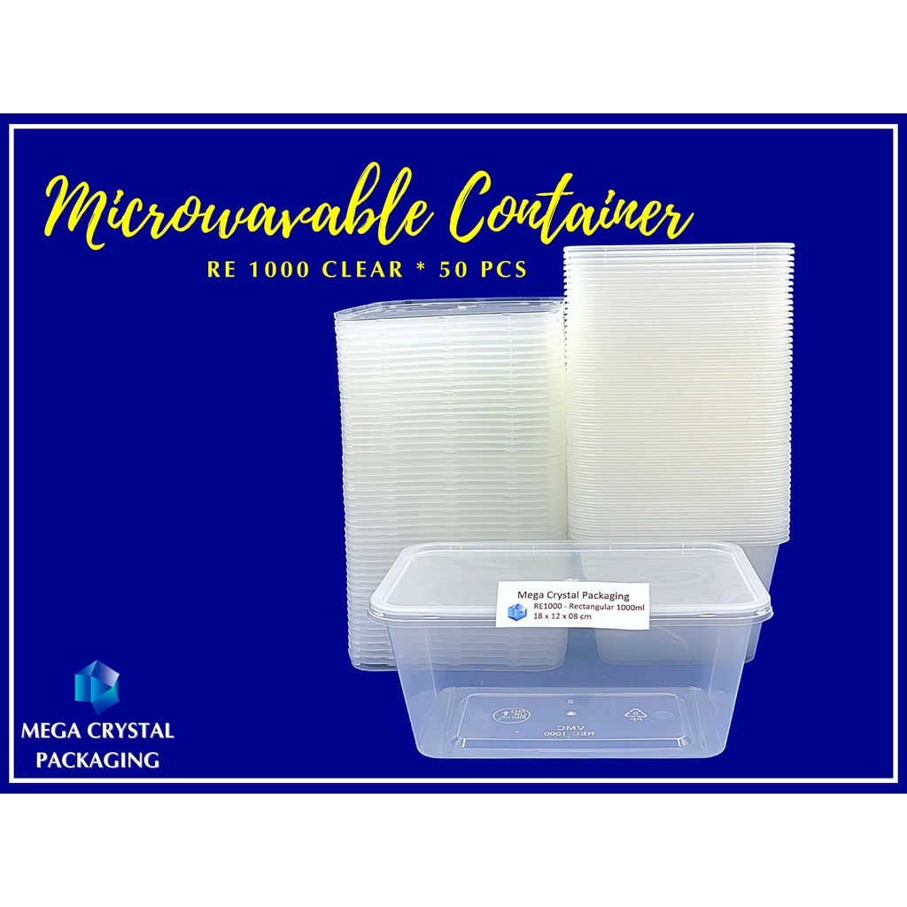 [ 50 Pcs. ] Microwavable Plastic Container RE 1000 - Rectangular 1000 ...