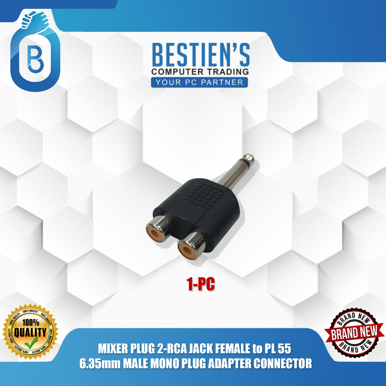 MIXER PLUG 2-RCA JACK FEMALE to PL 55 6.35mm MALE MONO PLUG ADAPTER ...