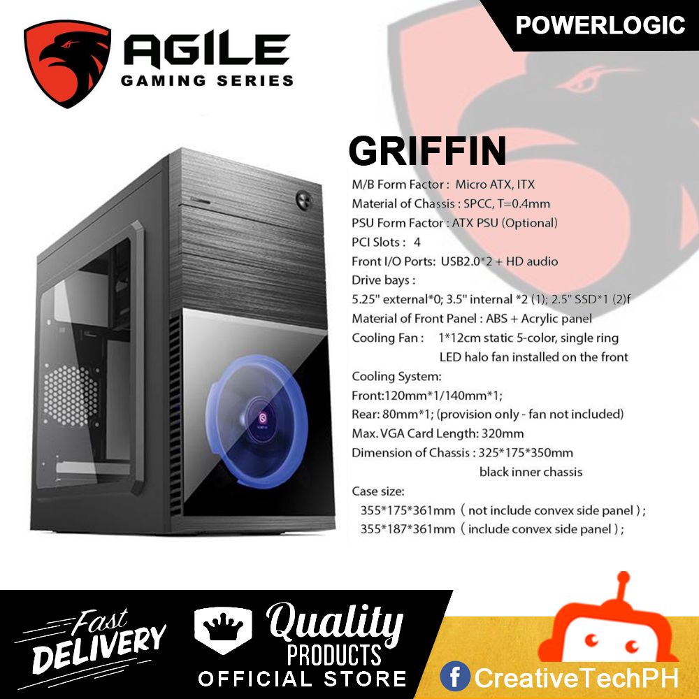 POWERLOGIC AGILE GRIFFIN BLACK CASE Desktop Case (CPU CASE) | Lazada PH